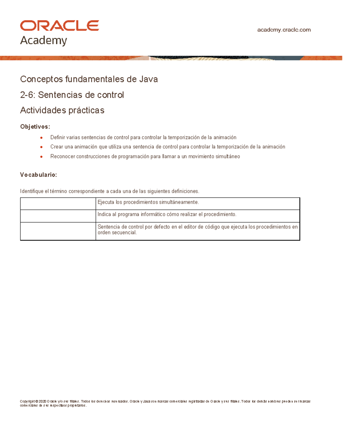 JF 2 6 Practice esp - ninguna - Copyright © 2020 Oracle y/o sus ...