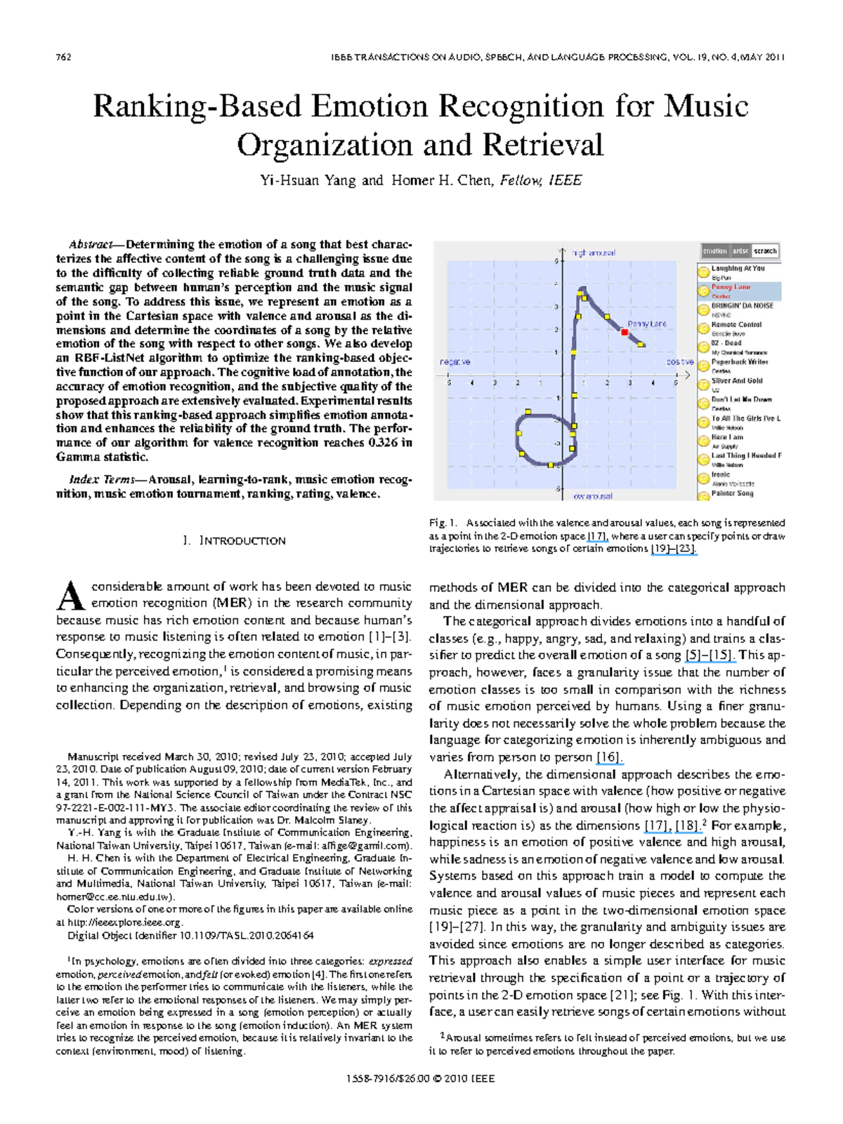 Ranking Based Emotion Recognition For Mu 762 Ieee Transactions On Audio Speech And Language