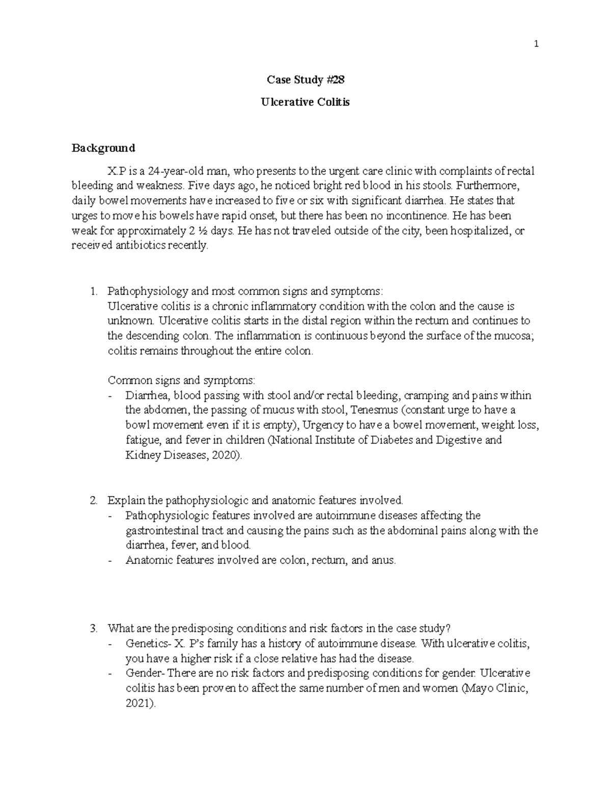 Case Study 1- Patho - Assignment - Case Study # Ulcerative Colitis ...