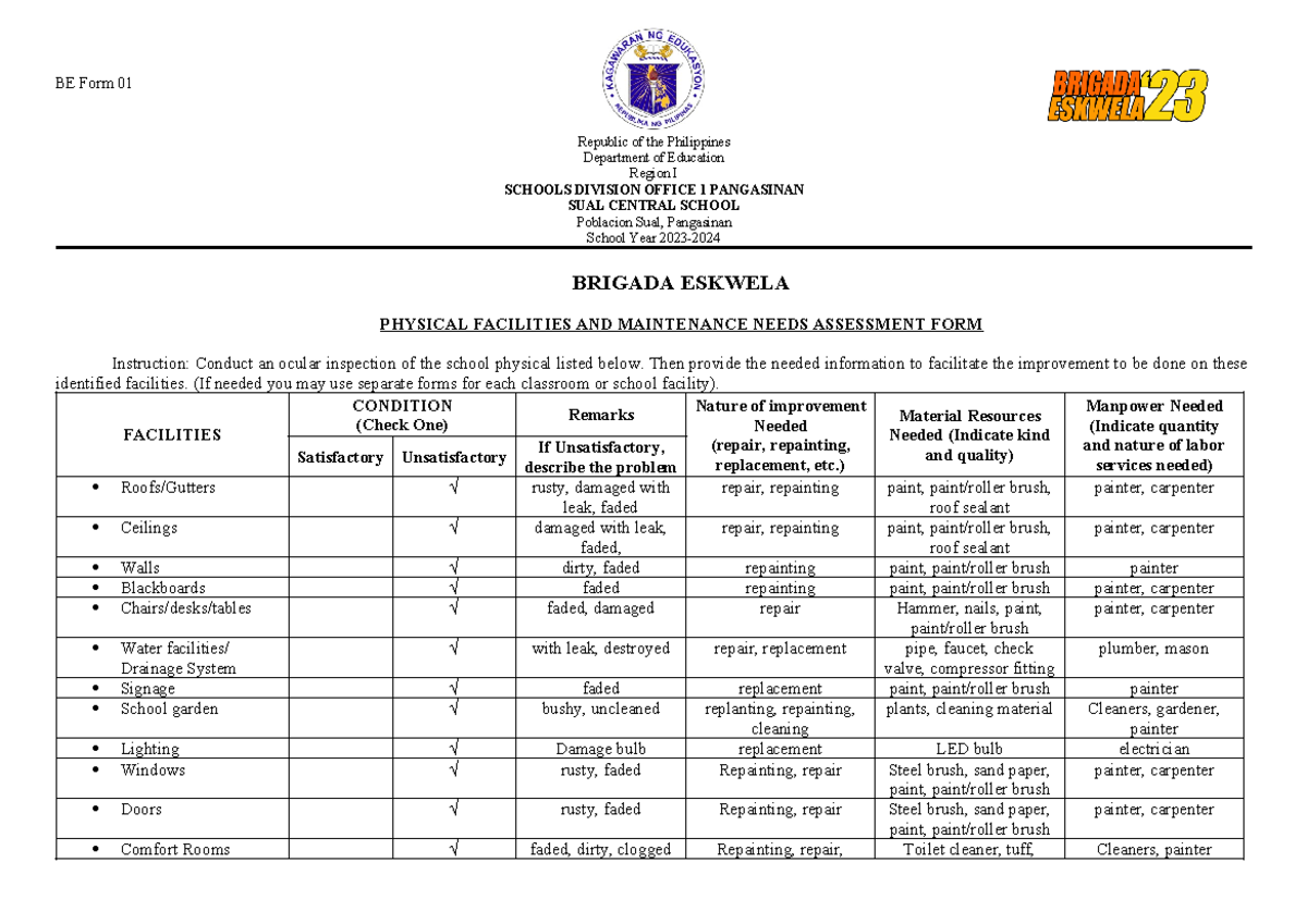 BE-Form-1 - BE-Form-1 - BE Form 01 Republic of the Philippines ...