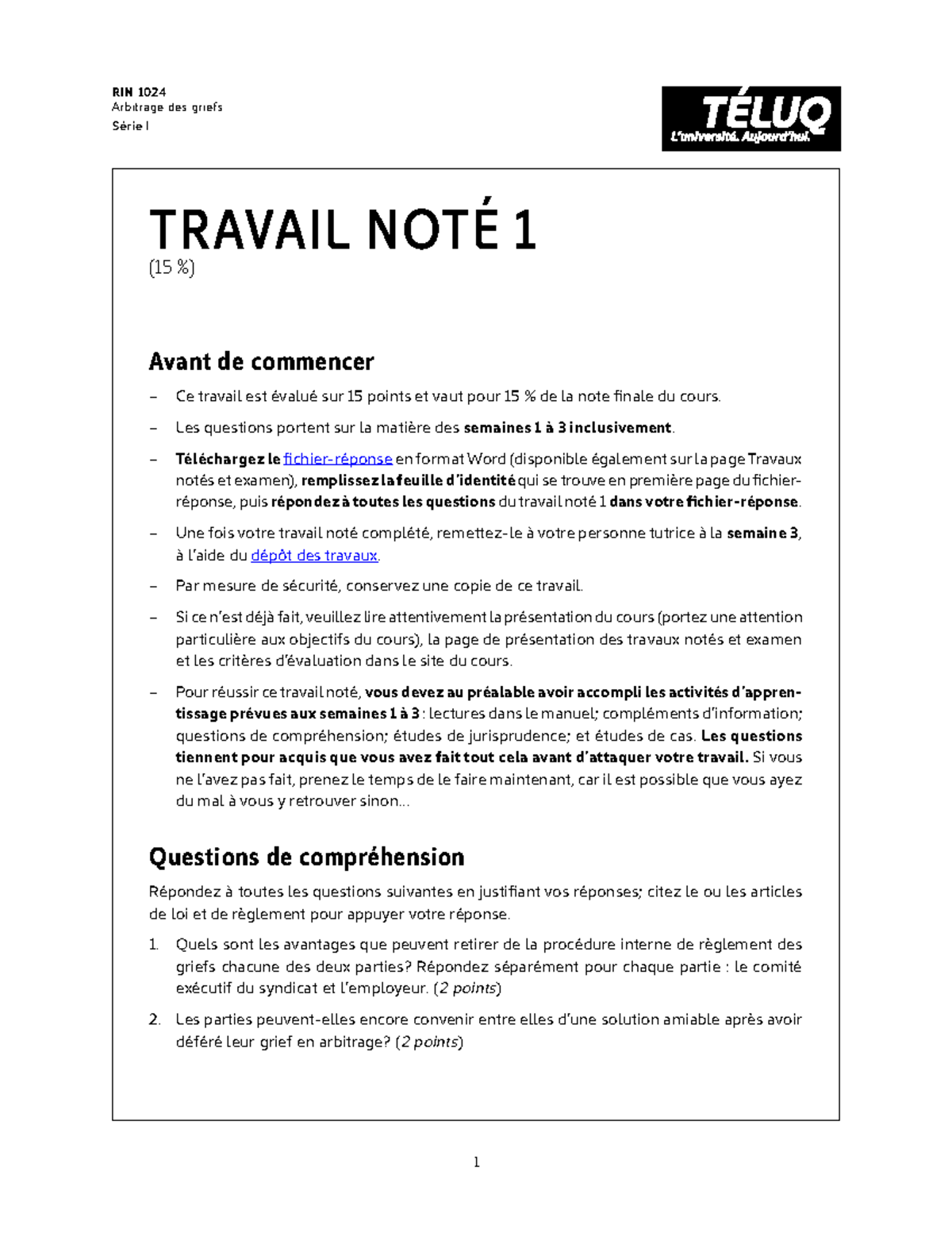 RIN1024 TN1 serie I - Description et exemple d'un travail noté - RIN ...