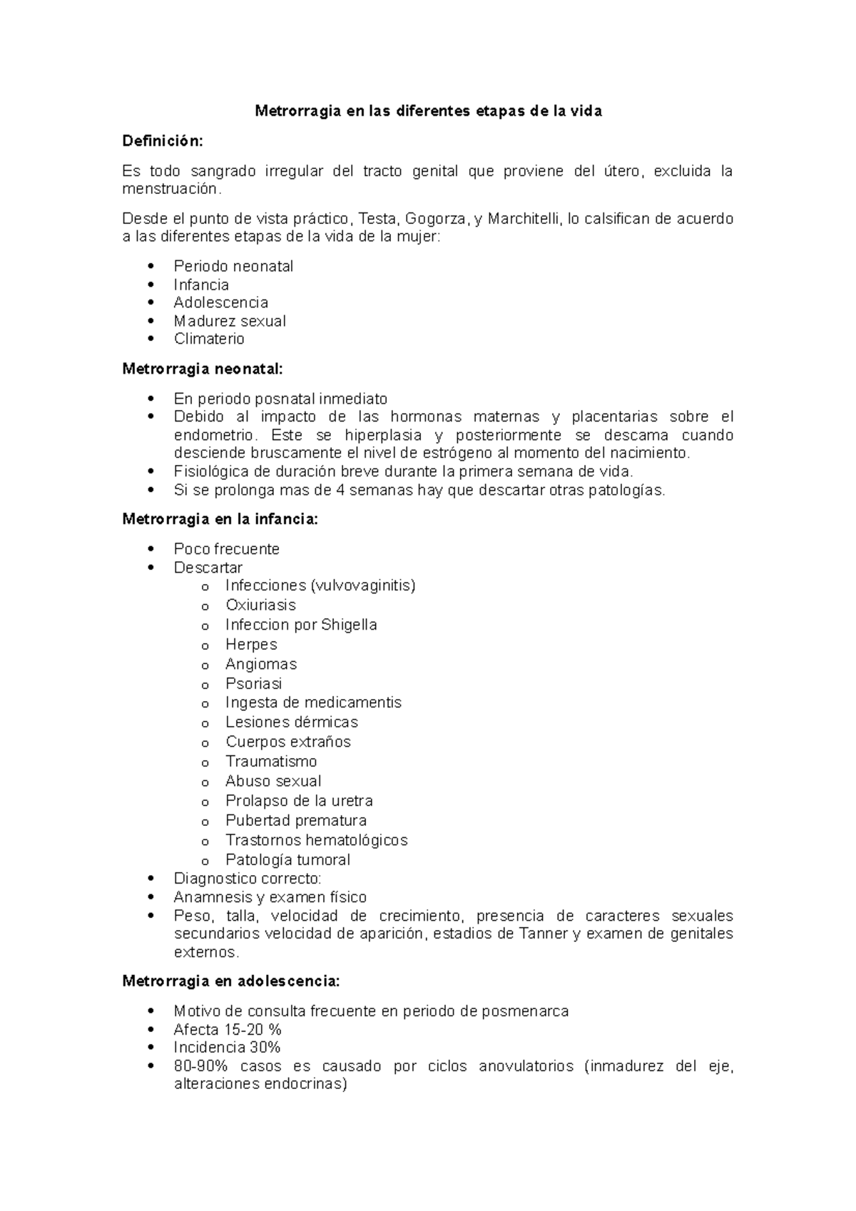 Metrorragia en las diferentes etapas de la vida - Metrorragia en las ...