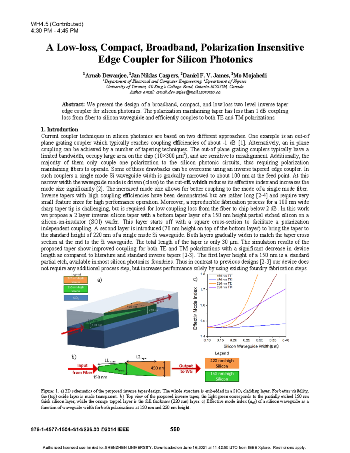 A Low Loss Compact Broadband Polarization Insensitive Edge Coupler For Silicon Photonics