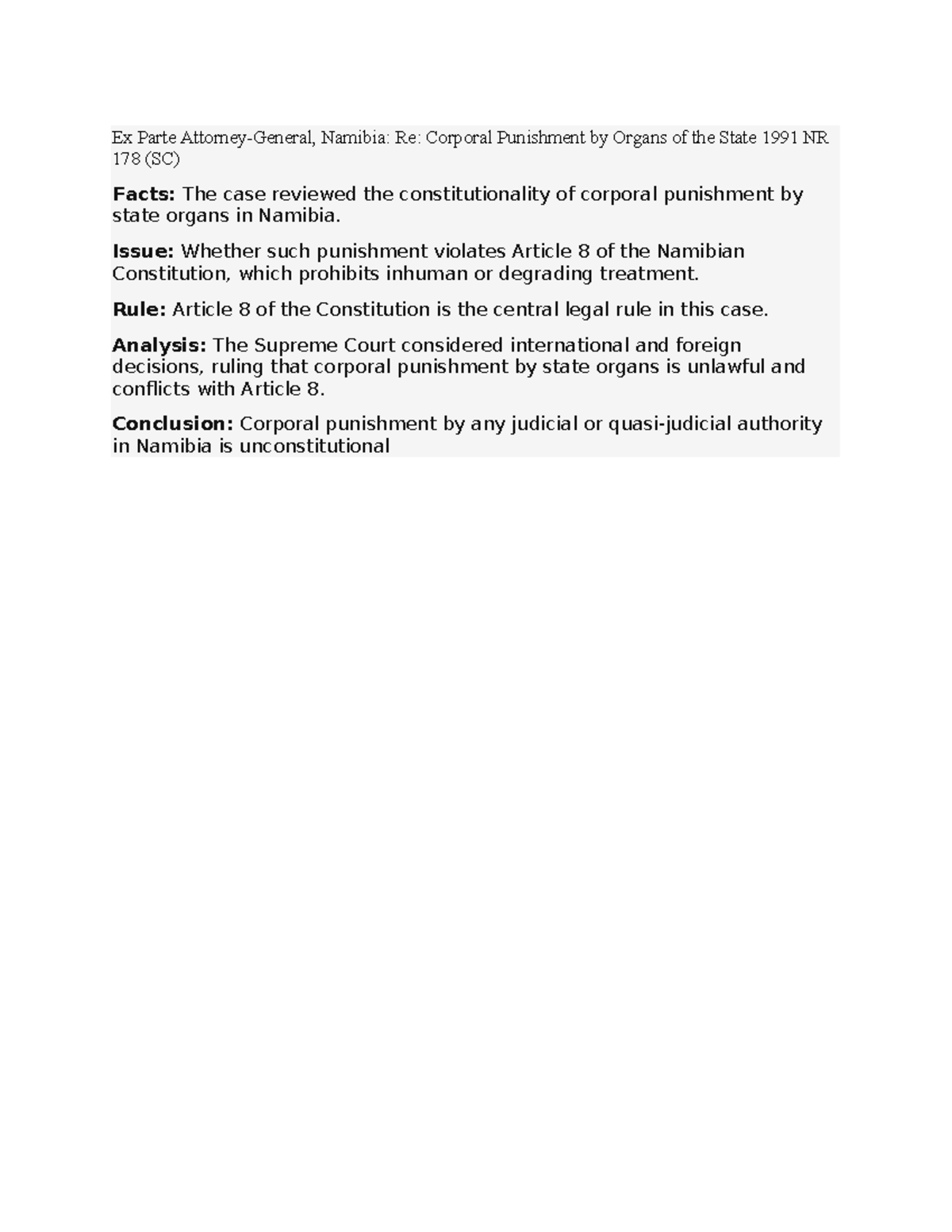 Corporal punishment firac - Ex Parte Attorney-General, Namibia: Re ...