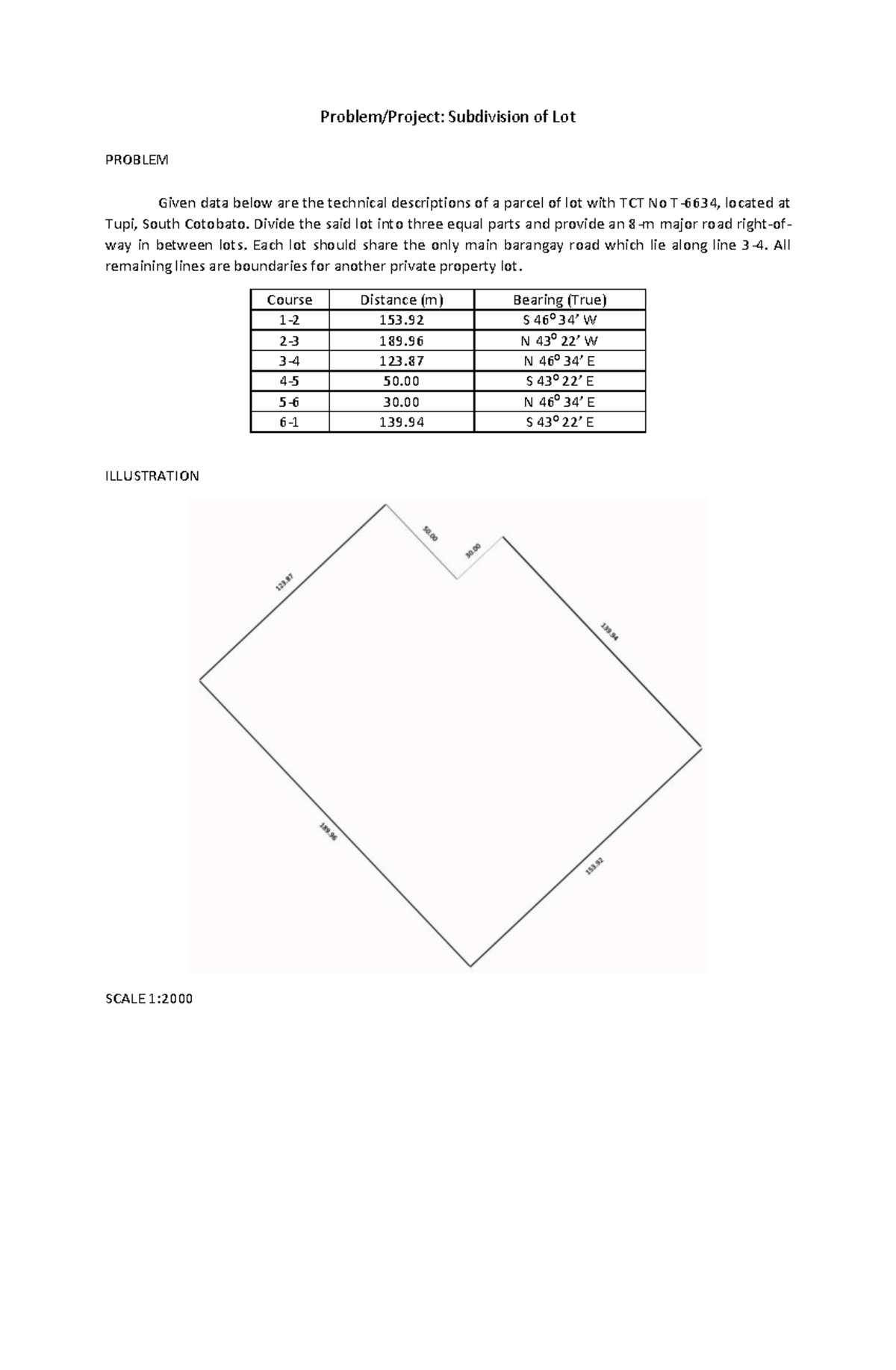 Surveying Midterm Examination - Problem/Project: Subdivision of Lot ...