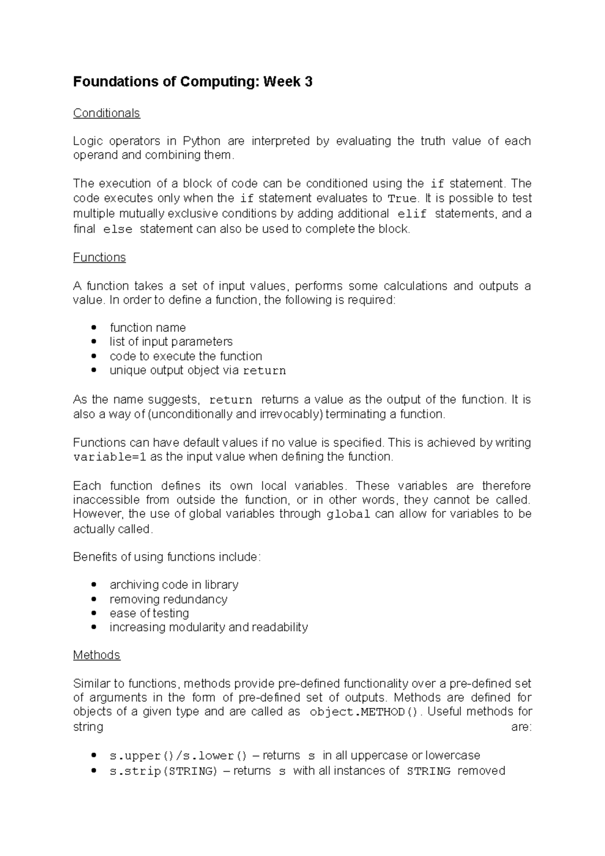 COMP Week3 summary notes - COMP10001 - Unimelb - Studocu