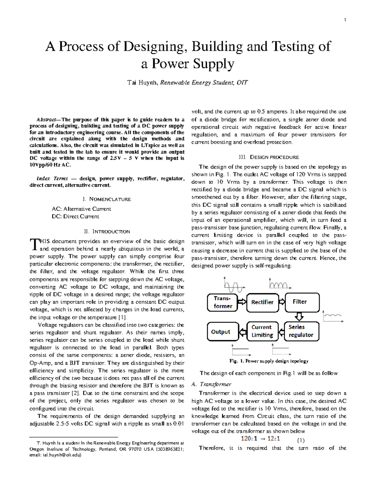 Power Supply Design - Abstract—The purpose of this paper is to guide ...