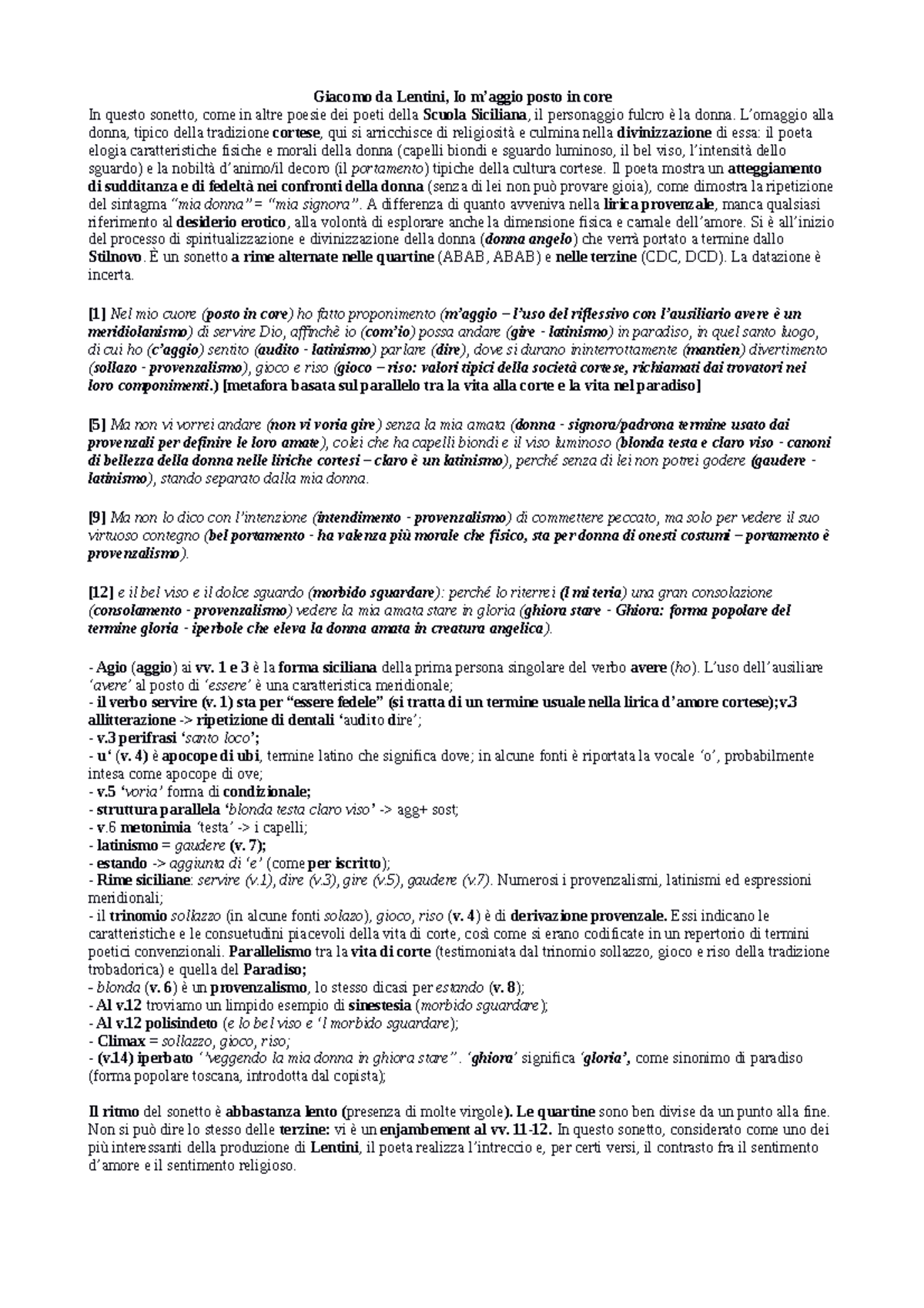 Giacomo da Lentini, Io m’aggio posto in core - L’omaggio alla donna ...