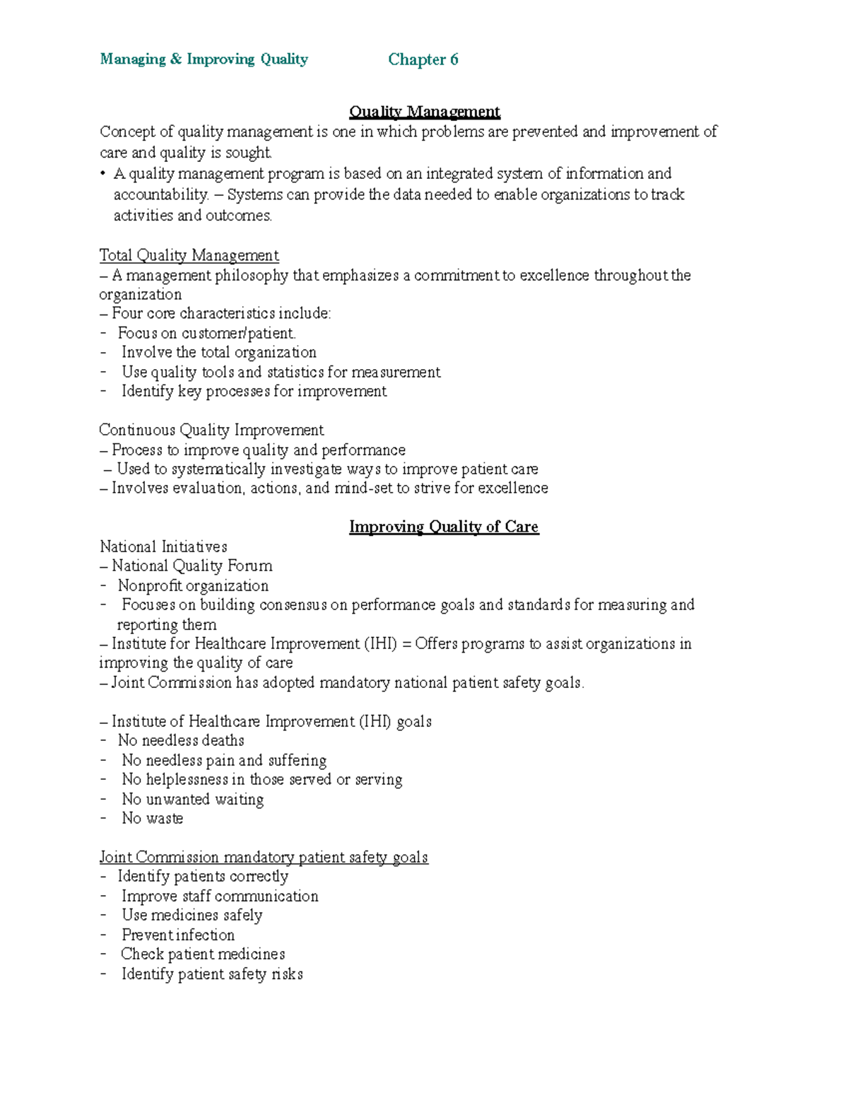 Chapter 6 leadership - ote - Quality Management Concept of quality ...