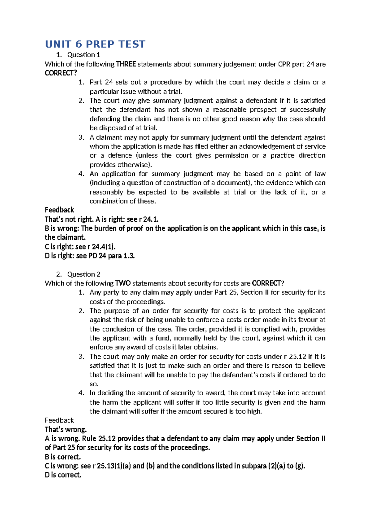 DR Unit 6 test and prep - UNIT 6 PREP TEST Question 1 Which of the ...