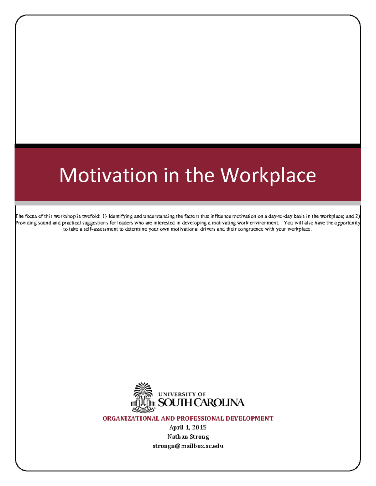 Motivation Theories additional resource - The focus of this workshop is ...
