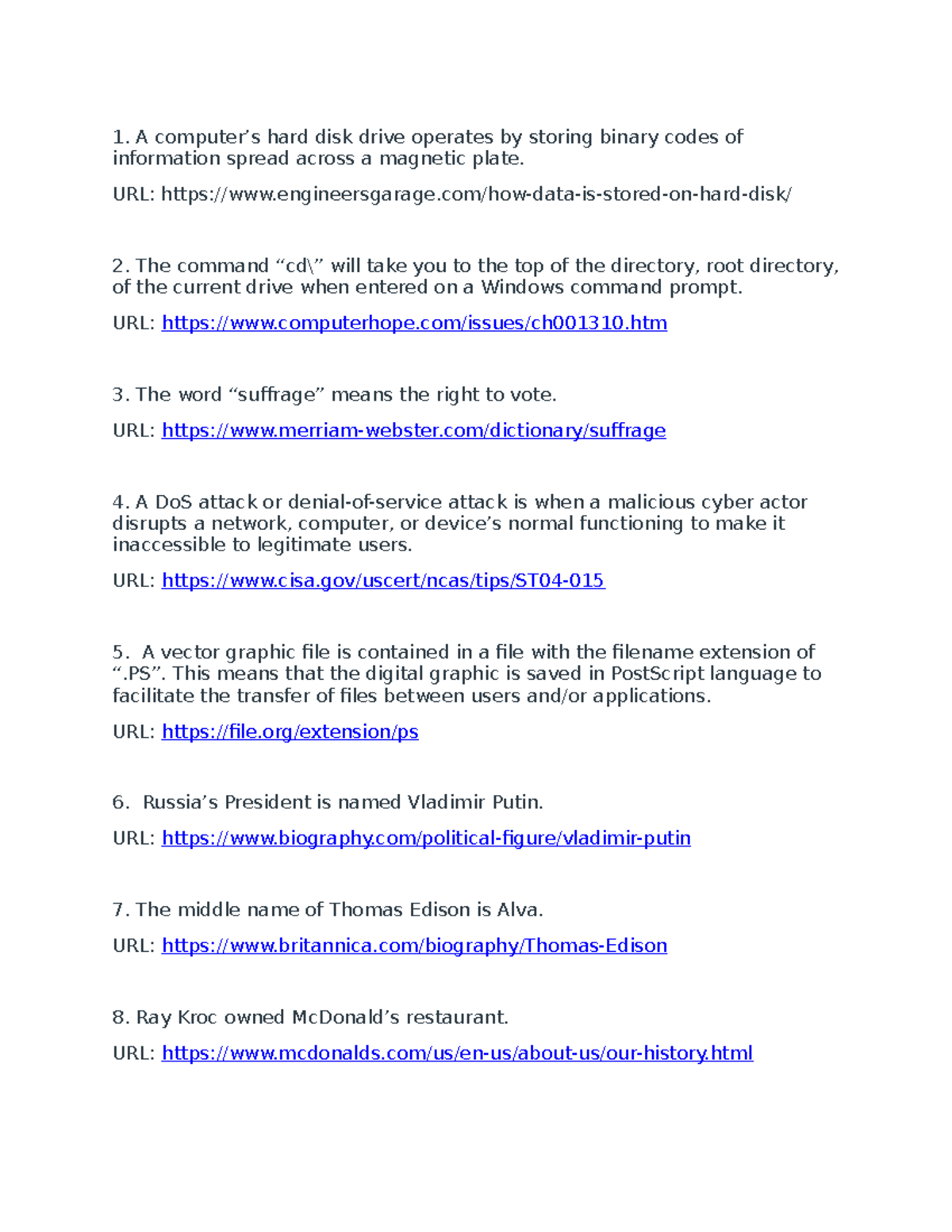 WWWHunt - nswer each of the following questions AND provide the URL for the site on which - A ...