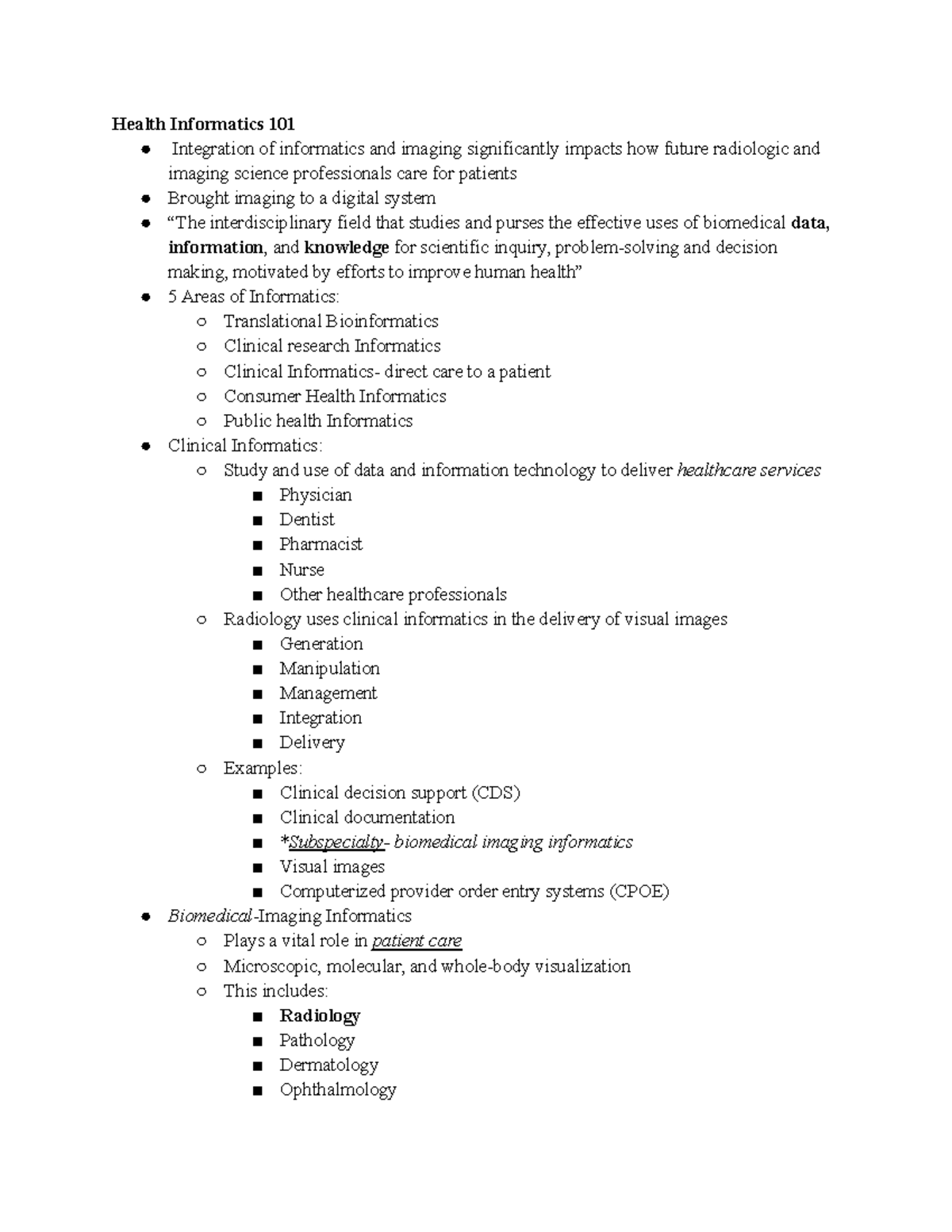 Health Informatics Notes - +HDOWK ,QIRUPDWLFV Ɣ - Studocu