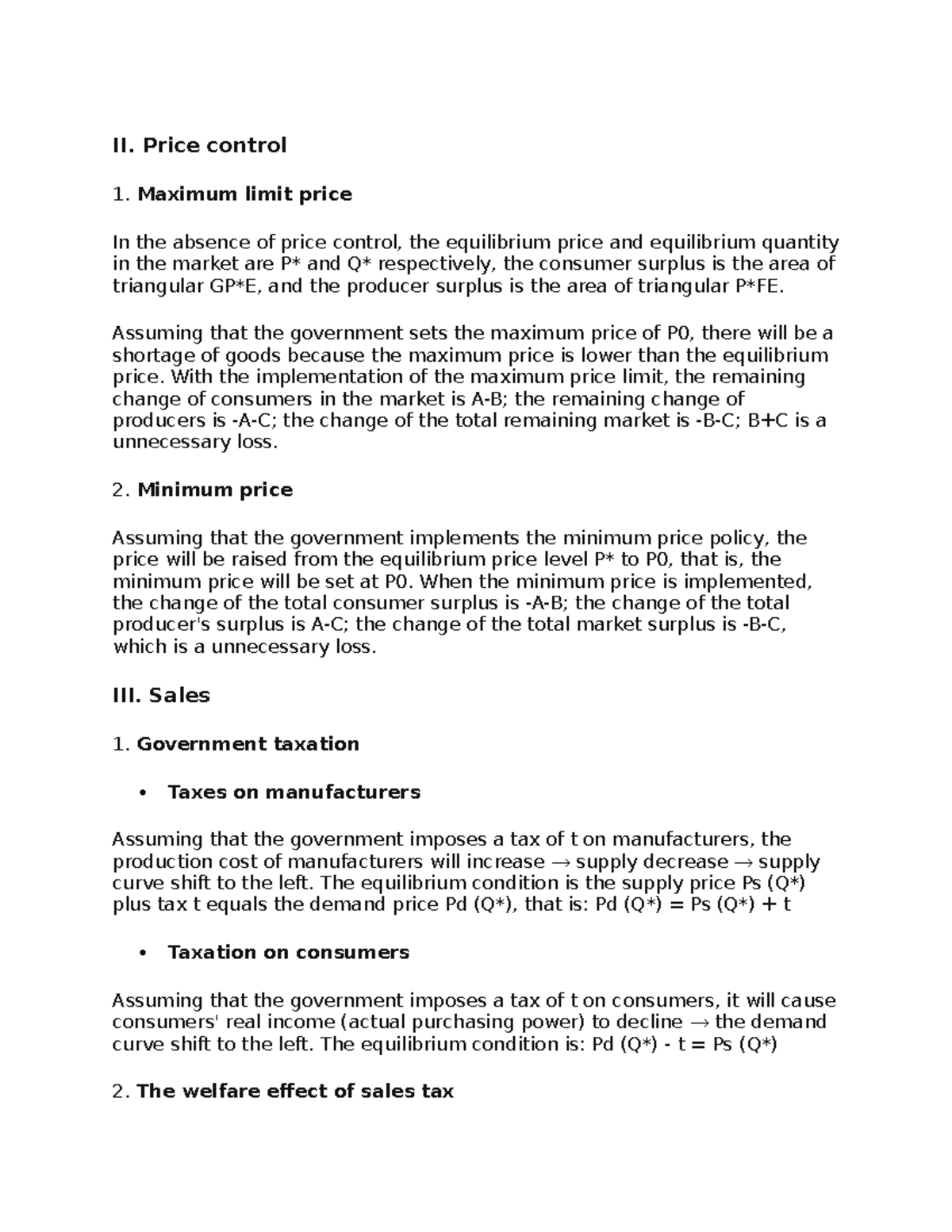 II. Price control - notes - II. Price control Maximum limit price In ...