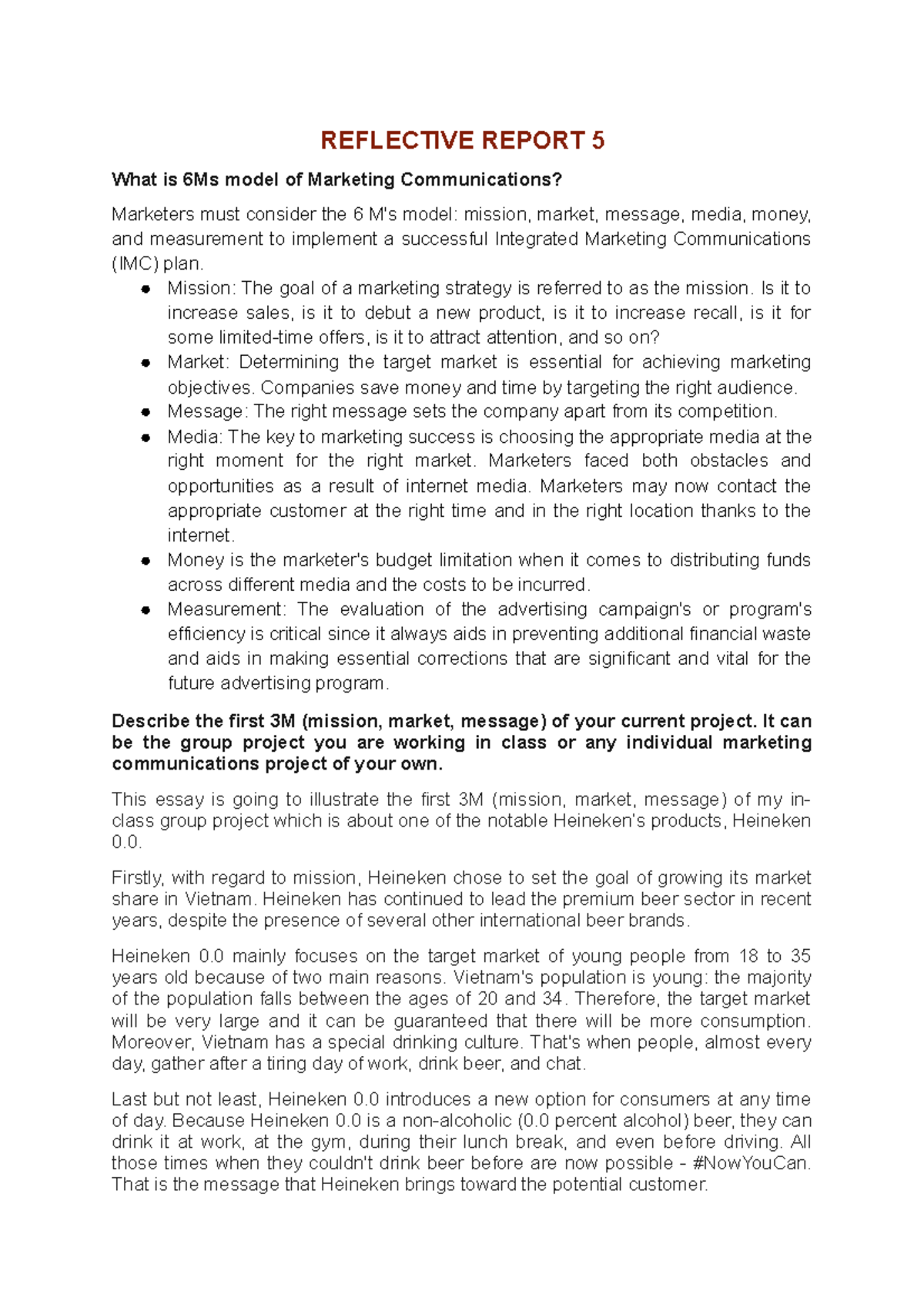 Reflection Report 5 Sample answer for Principles of Marketing ...