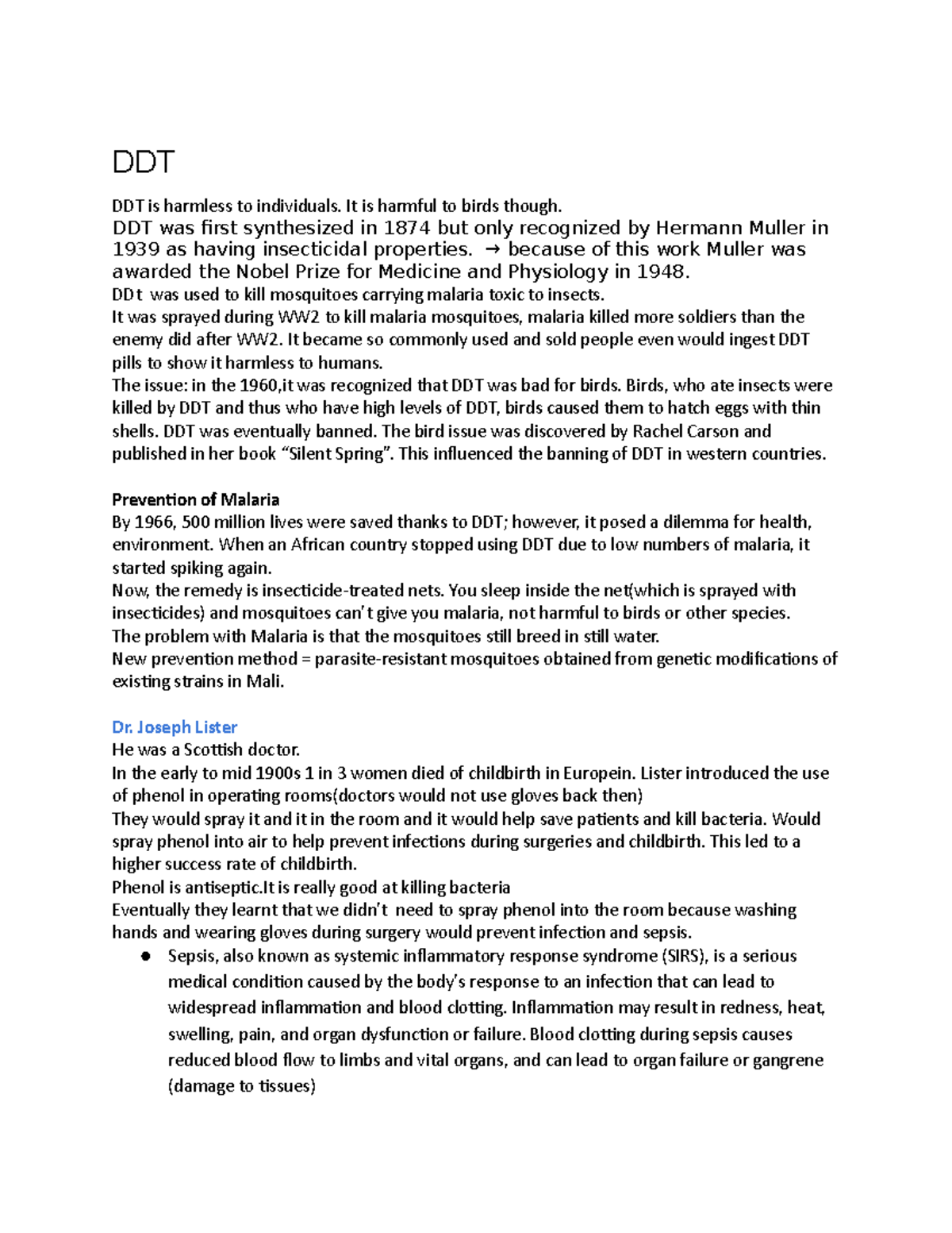 DDT - Class and lecture notes - DDT DDT is harmless to individuals. It ...