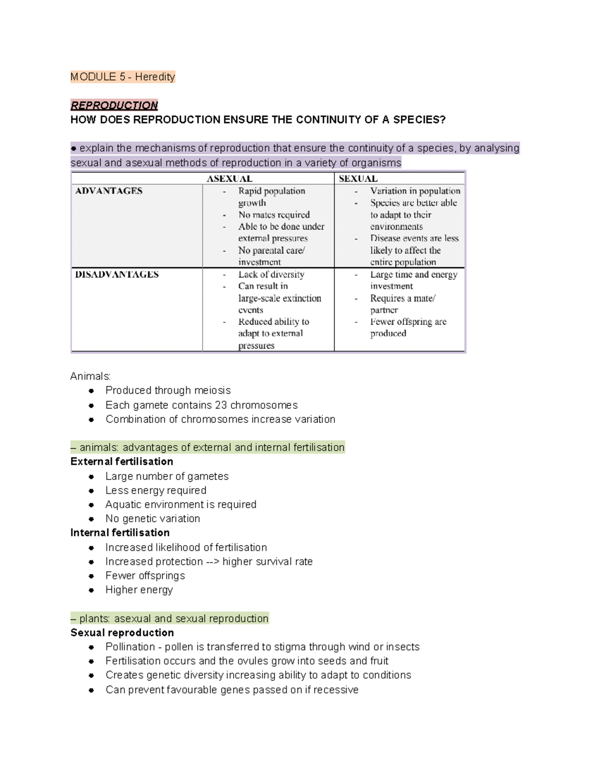 Module 5 Biology Notes - MODULE 5 - Heredity REPRODUCTION HOW DOES ...