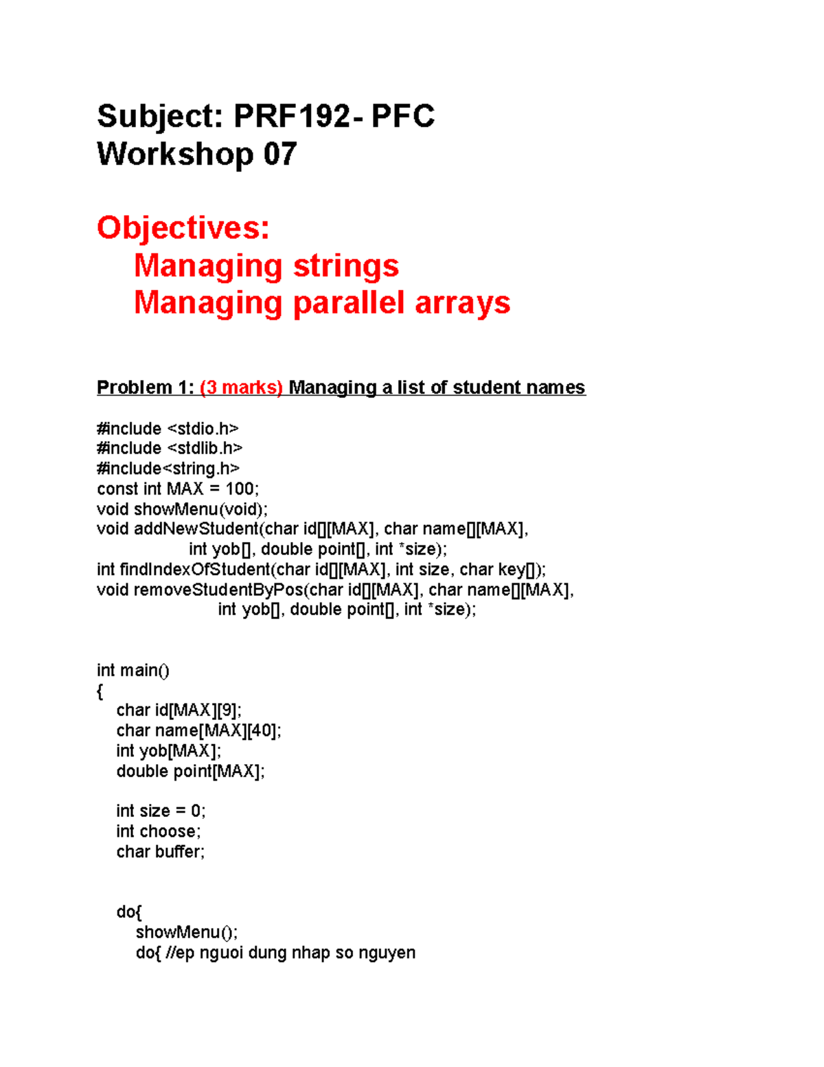 SE1637-PRF192-Workshop 07-Nguyễn Đức Bình - Programming Fundamentals - FPT - Studocu