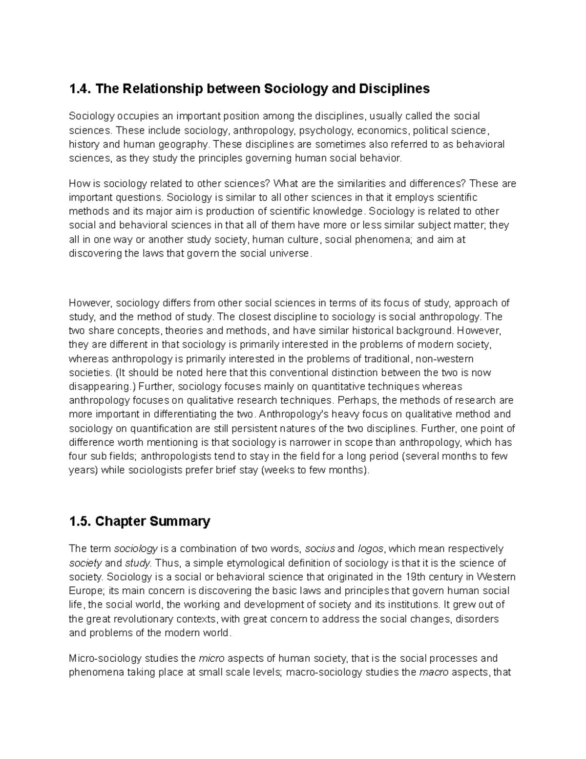 Sociology Notes 7 - 1. The Relationship between Sociology and ...