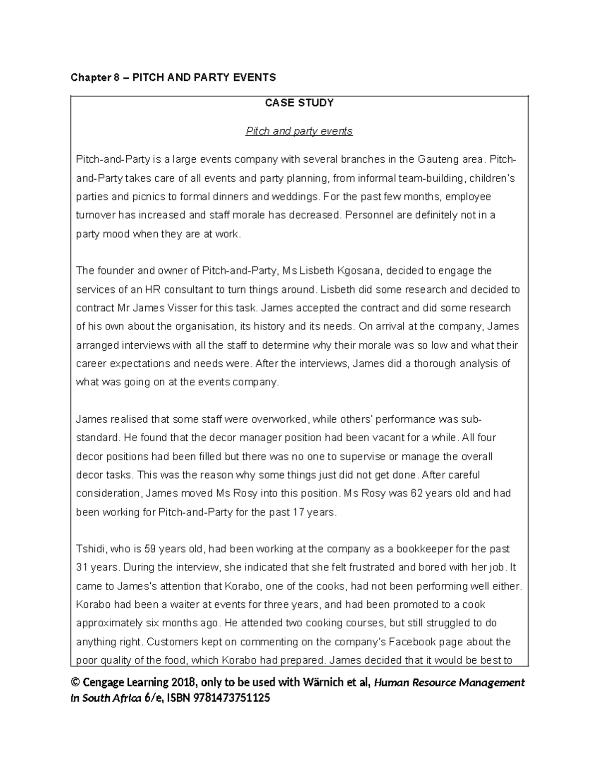 Chapter 8 Case Study - Chapter 8 – PITCH AND PARTY EVENTS CASE STUDY ...