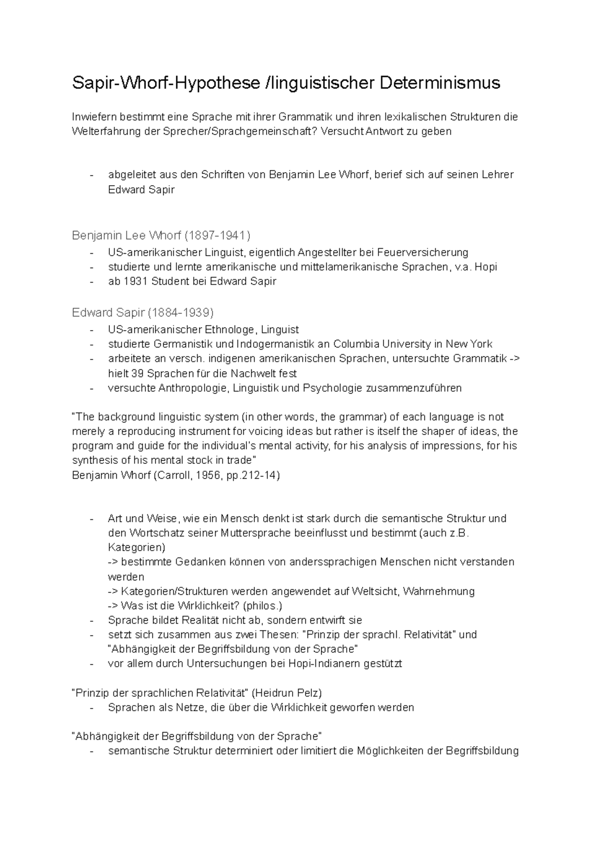Sapir-Whorf-Hypothese/linguistischer Determinismus - Hopi ab 1931 ...