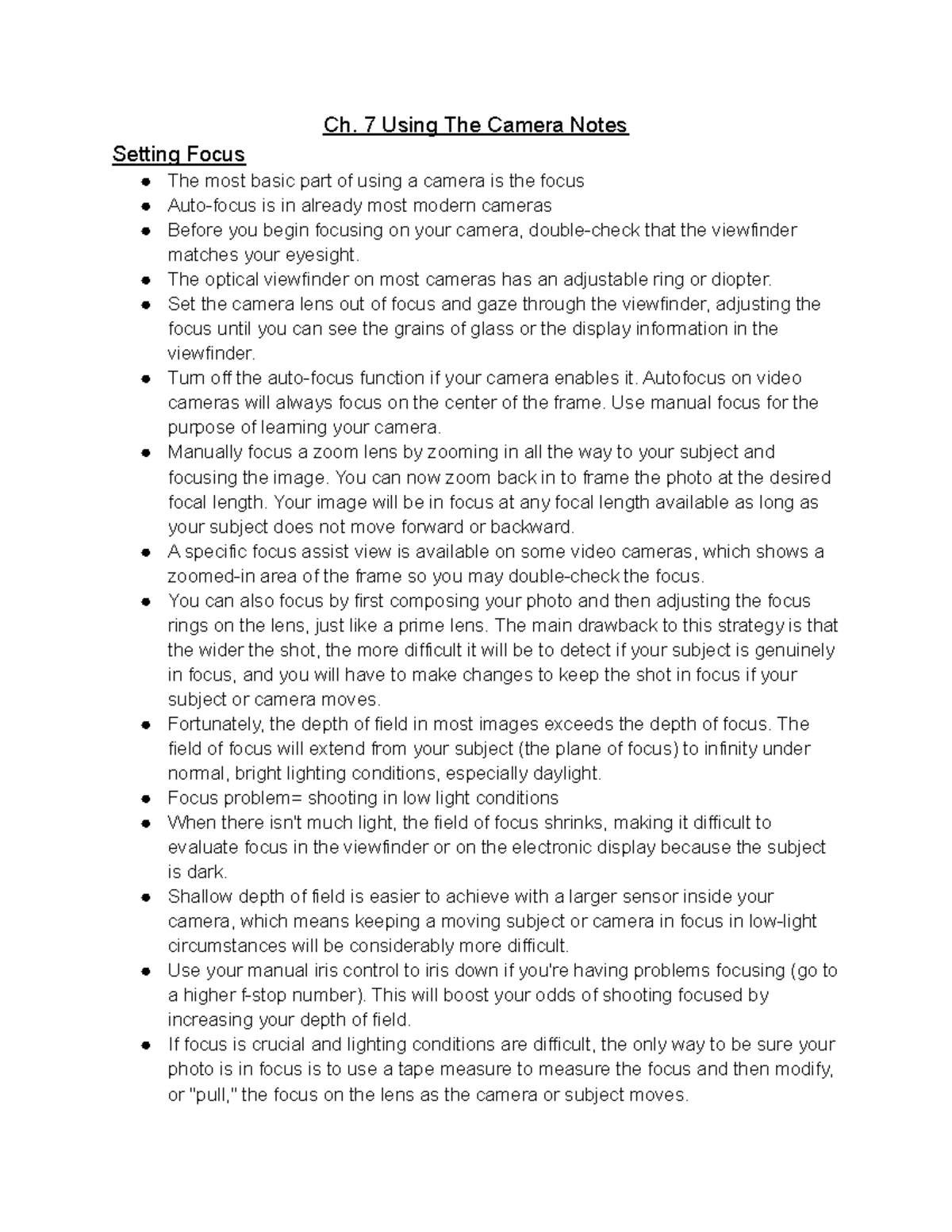 Ch.7 Using The Camera Notes - Ch. 7 Using The Camera Notes Setting ...