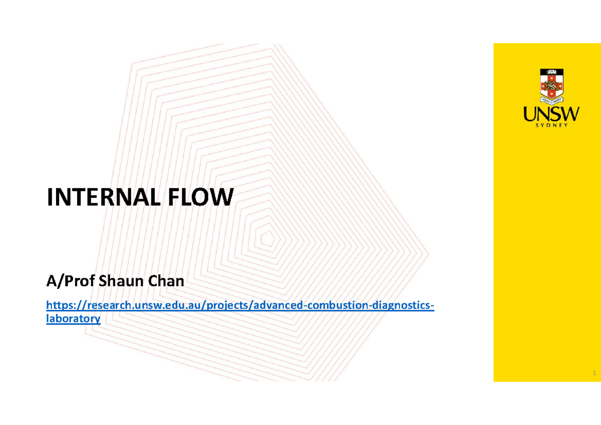 ENGG2500-W08 - week 8 lecture notes - INTERNAL FLOW A/Prof Shaun Chan ...