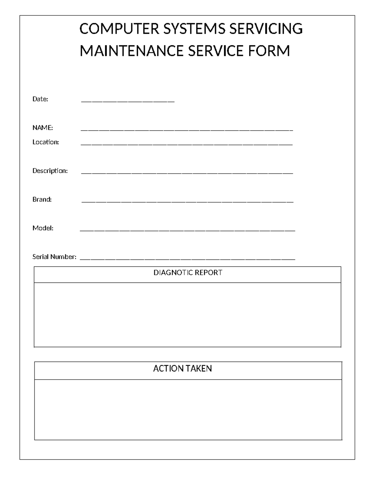 Maintenance form - It is nice too. - COMPUTER SYSTEMS SERVICING MAINTENANCE SERVICE FORM Date ...