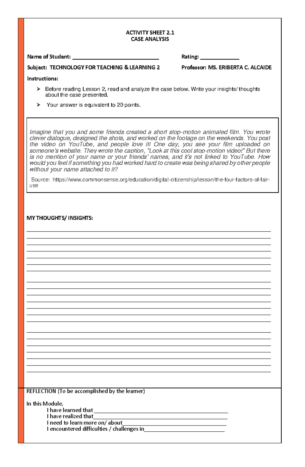 EL2 TTL2 M1 L2 Activity Sheet 2-Technology - ACTIVITY SHEET 2. CASE ...
