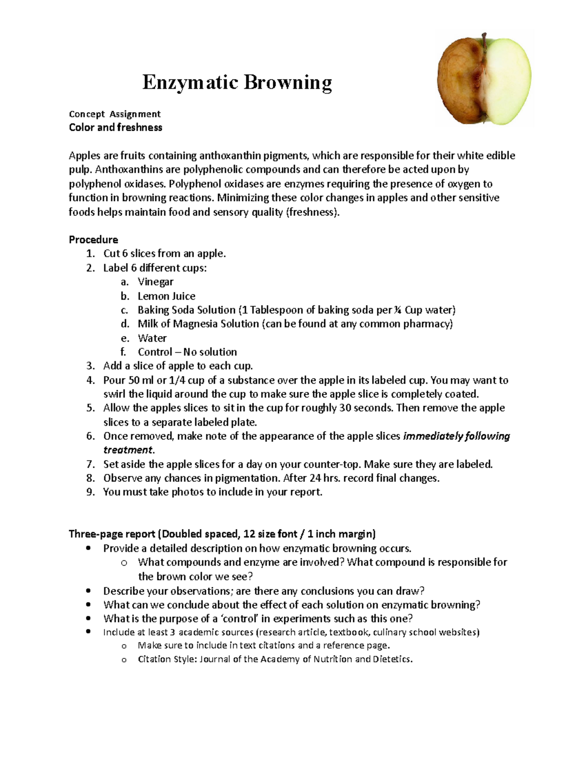 Enzymatic Browning (A) - Enzymatic Browning Concept Assignment Color ...