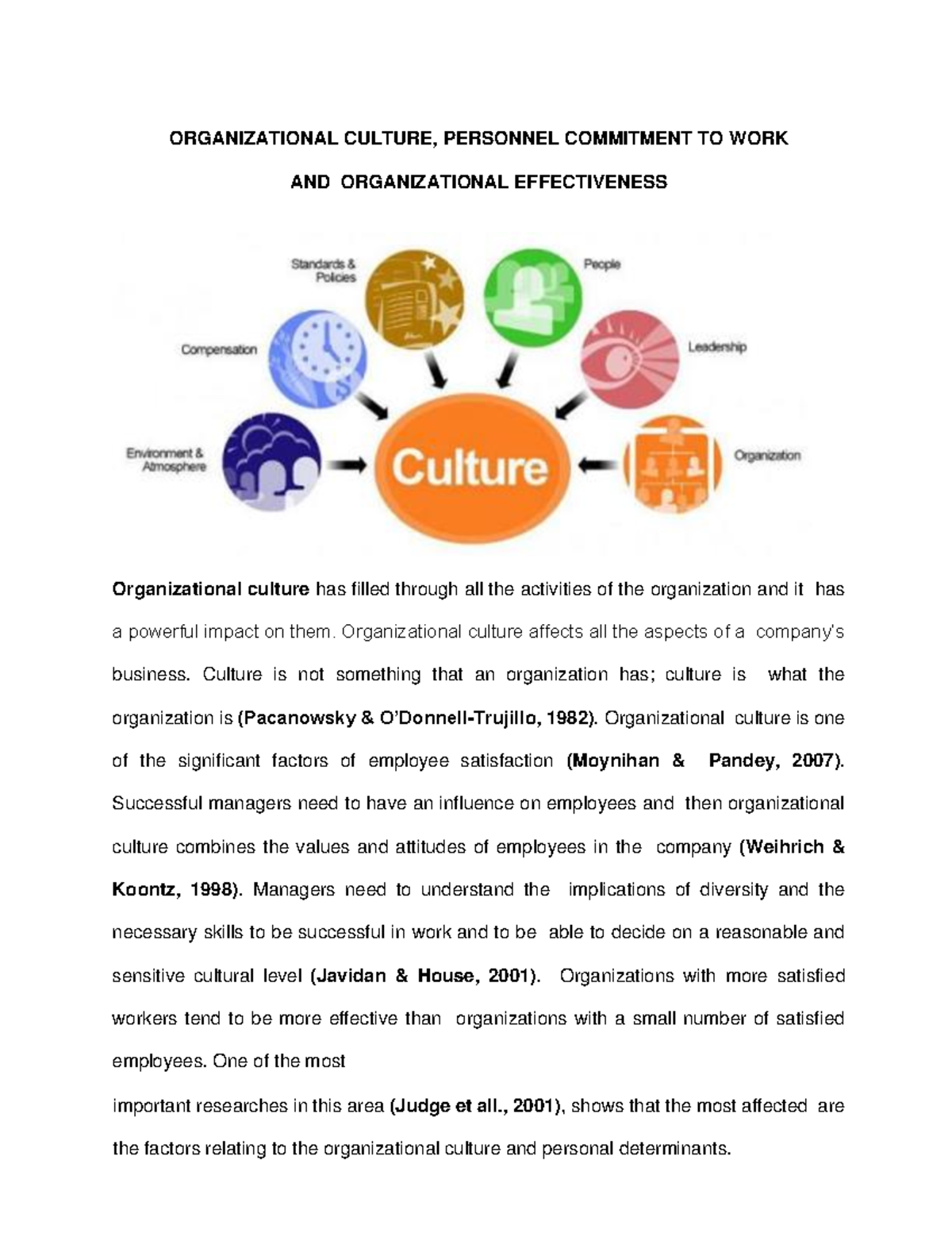 HRM Topic 12 - Organization culture personnel commitment to work ...