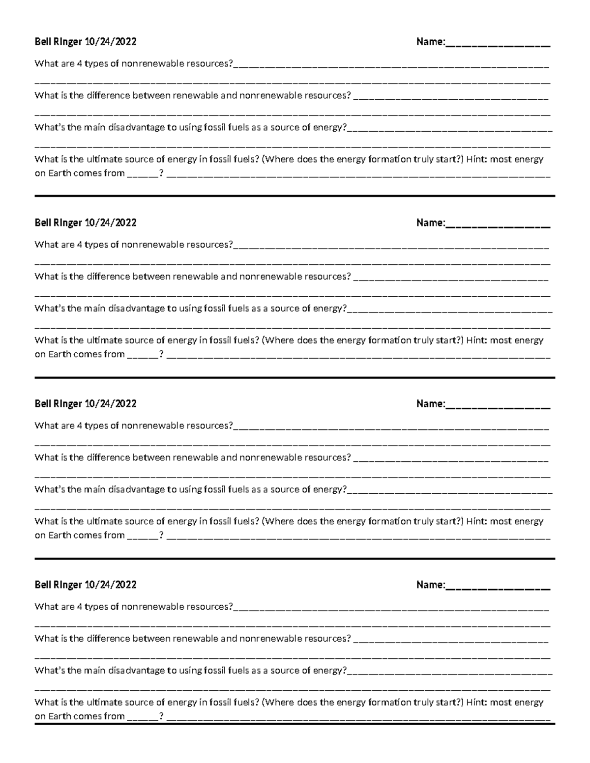 Bell Ringer 10w - Bell Ringer 10/24/2022 Name:____________________ What ...