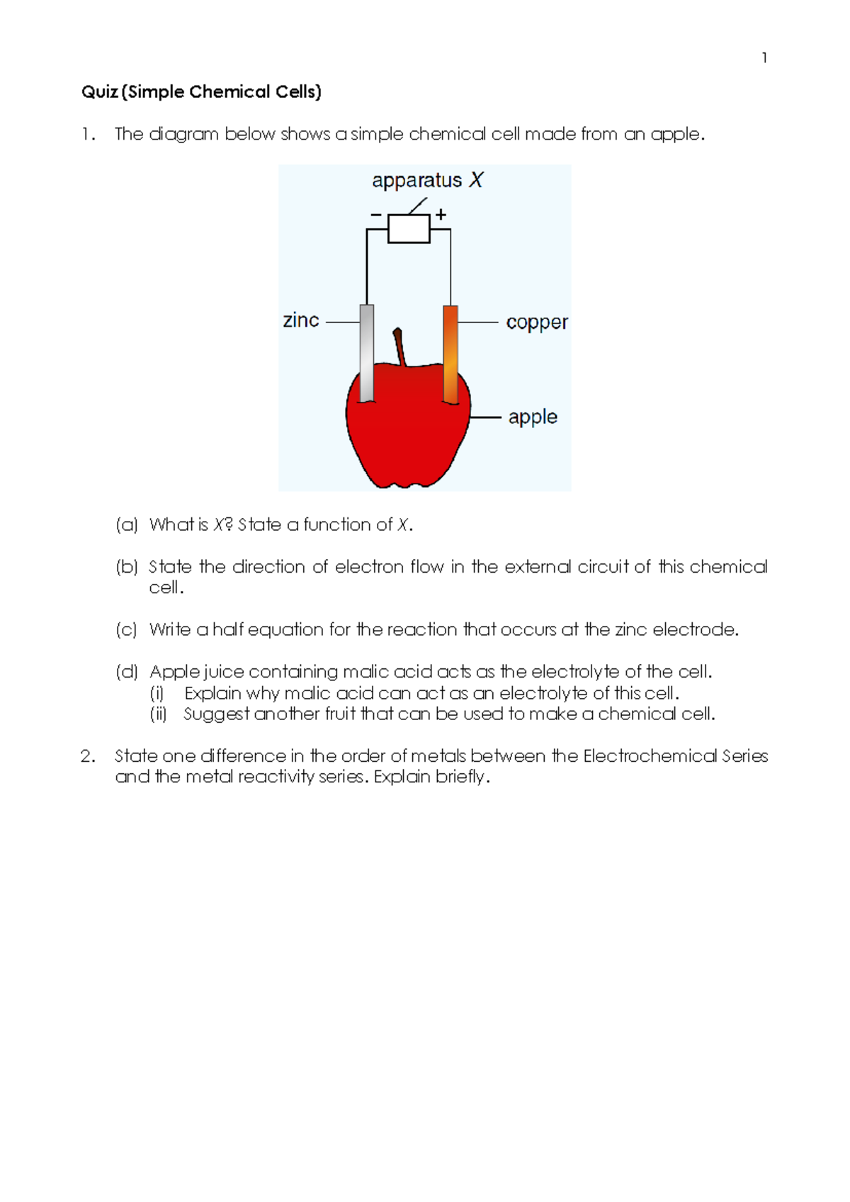 F4245 - paper - Quiz (Simple Chemical Cells) The diagram below shows a ...