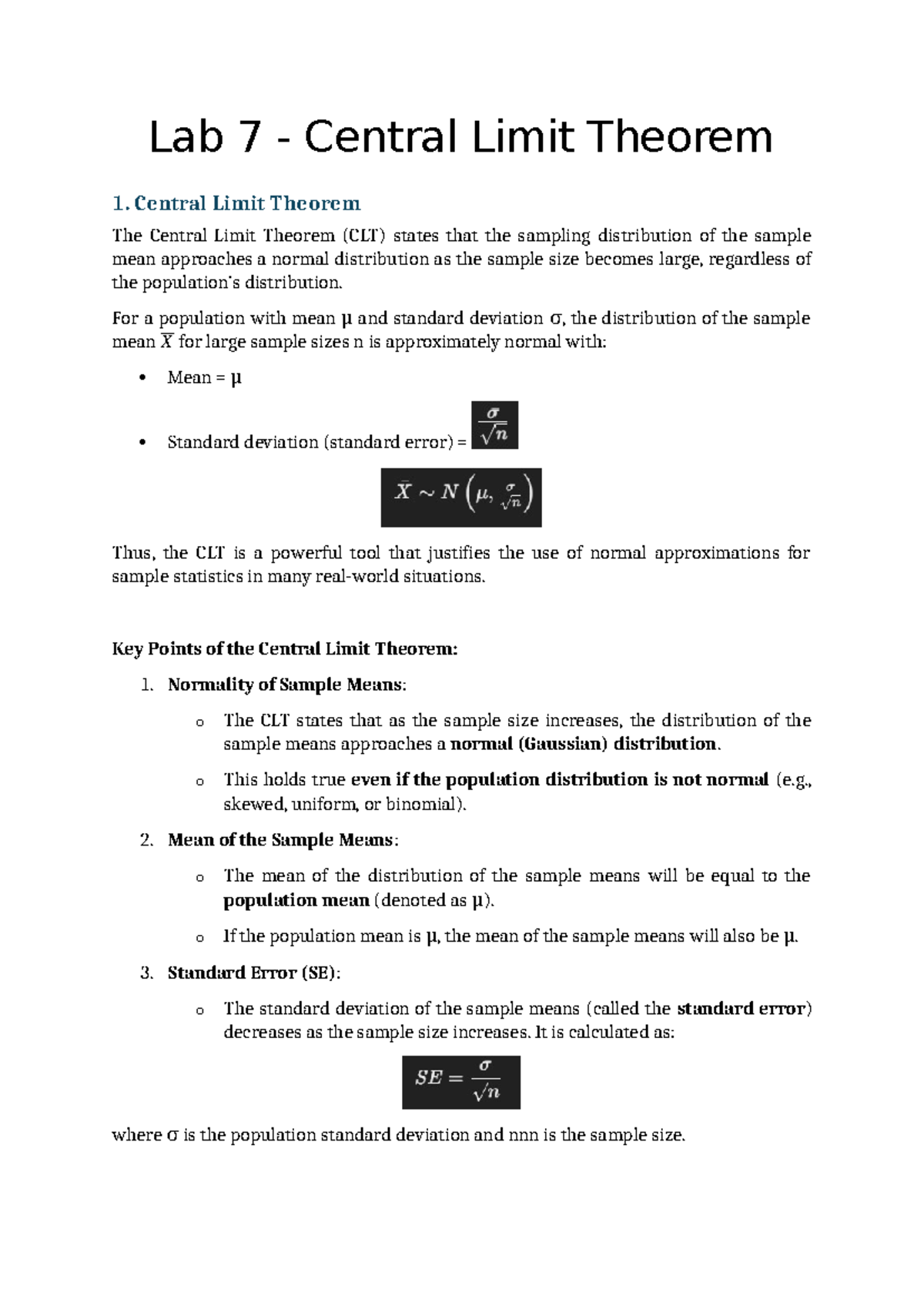 Lab 7 - CLT - XSTK _ Lab7 - Lab 7 - Central Limit Theorem 1. Central Limit Theorem The Central ...