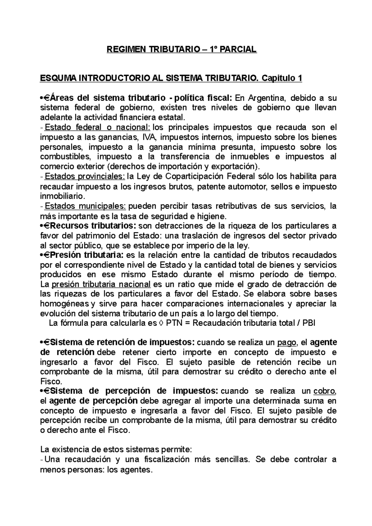 Regimen Tributario 1ER Parcial - REGIMEN TRIBUTARIO – 1° PARCIAL ESQUMA INTRODUCTORIO AL SISTEMA ...