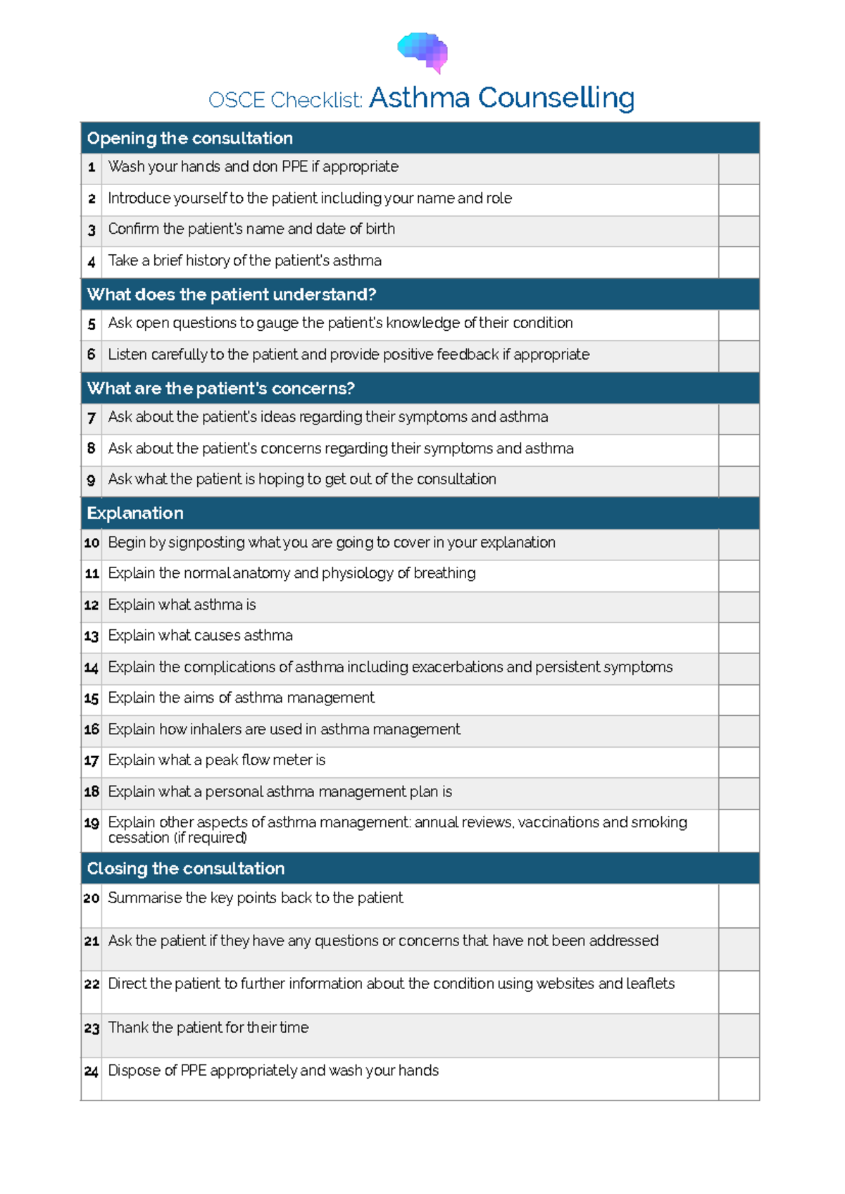 OSCE Checklist Asthma Counselling - OSCE Checklist: Asthma Counselling ...