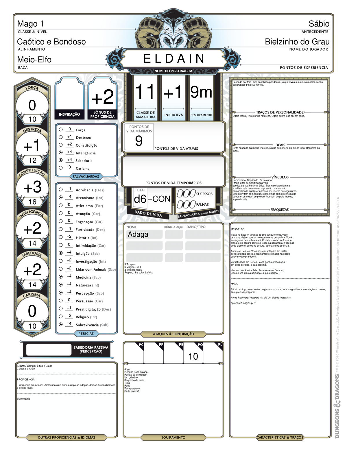 Ficha eldain - vmg b lyvyihvlyv j,mjm.mjk. - Mago 1 Sábio Caótico e ...