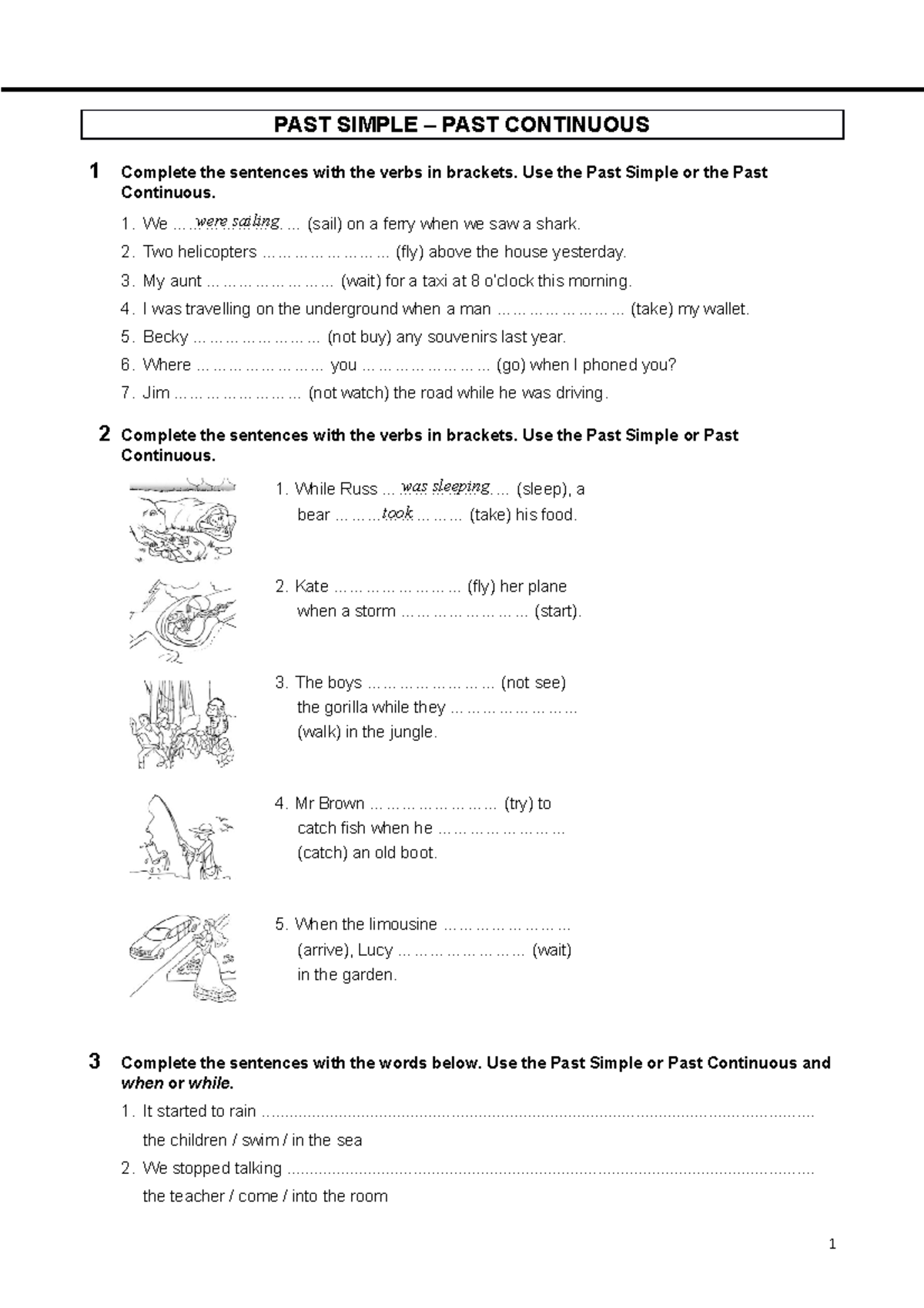 Past simple past continuous - PAST SIMPLE – PAST CONTINUOUS 1 Complete ...