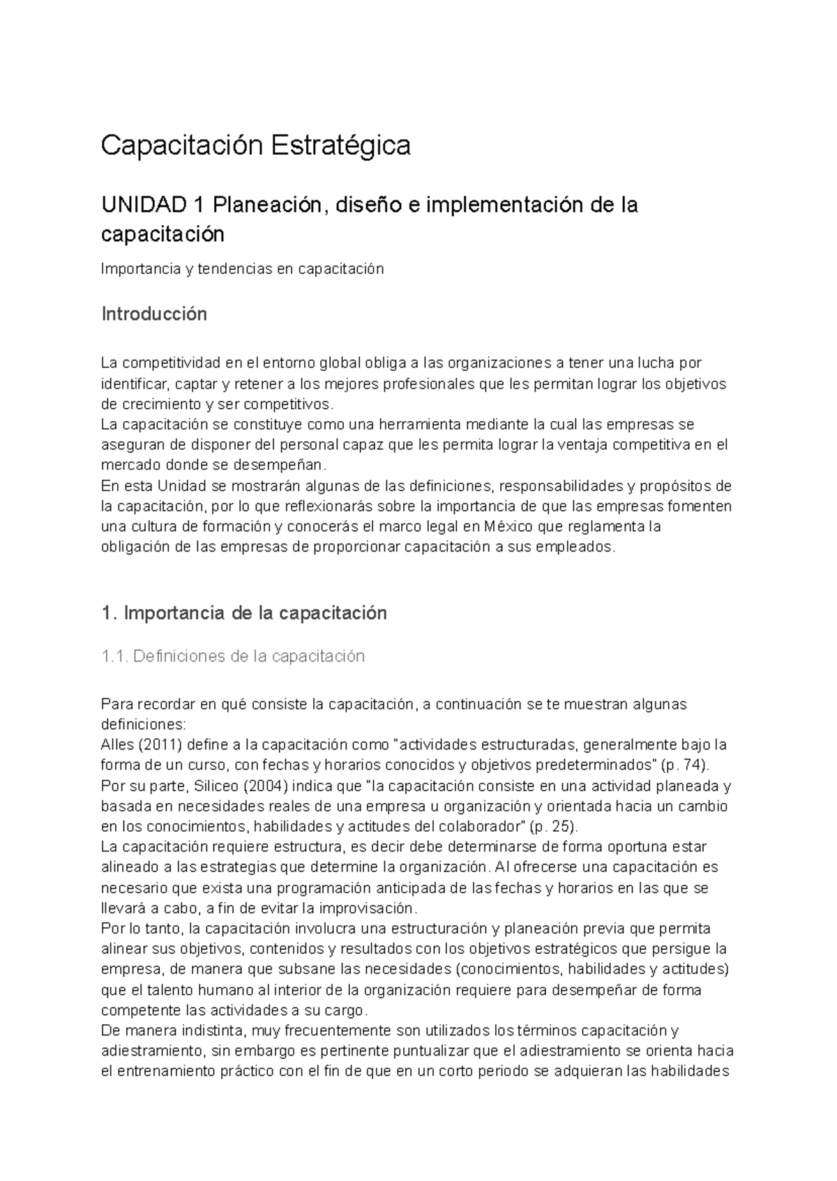 U1 Importancia y tendencias en capacitación - Capacitación Estratégica UNIDAD 1 Planeación ...