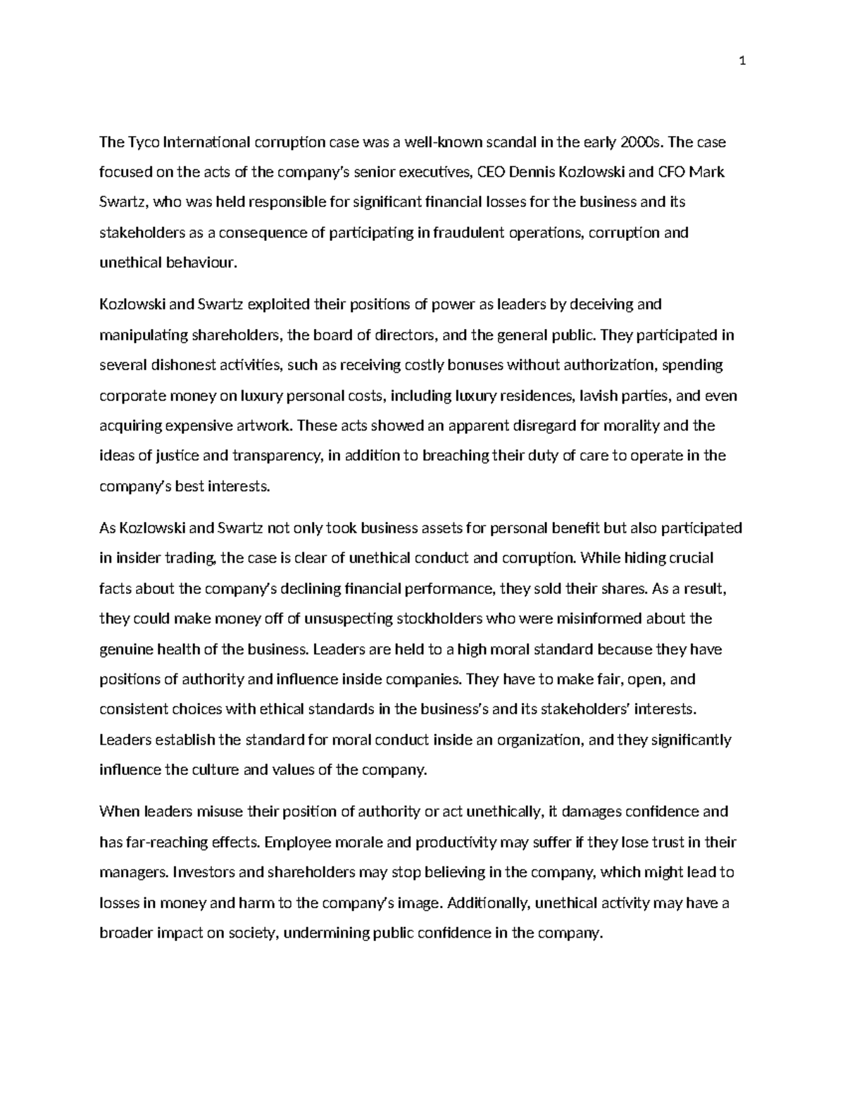 Assignment 7 - 1 The Tyco International corruption case was a well ...