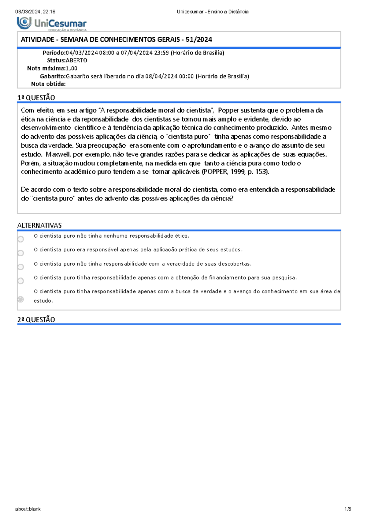 Atividade DE Semana DOS Conhecimentos Gerais - ATIVIDADE - SEMANA DE CONHECIMENTOS GERAIS - 51 ...