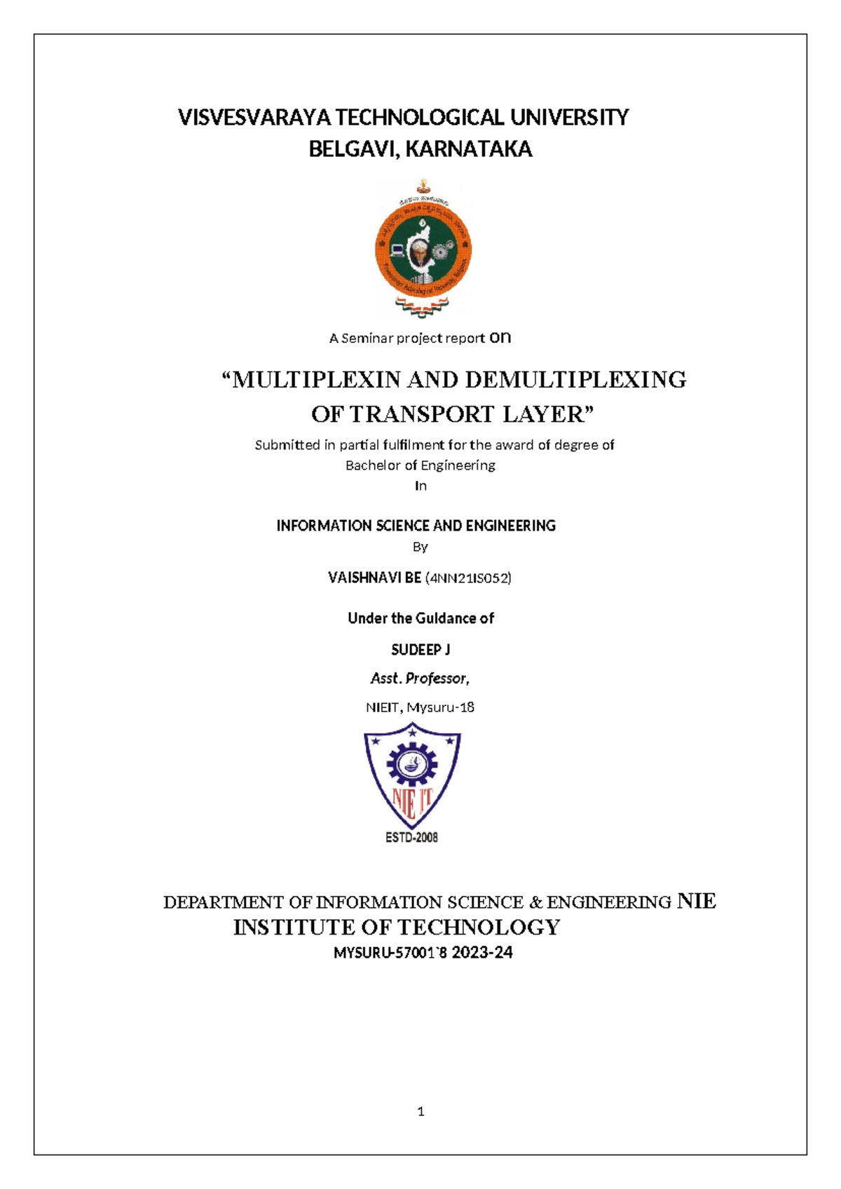 Report cn - VISVESVARAYA TECHNOLOGICAL UNIVERSITY BELGAVI, KARNATAKA A ...