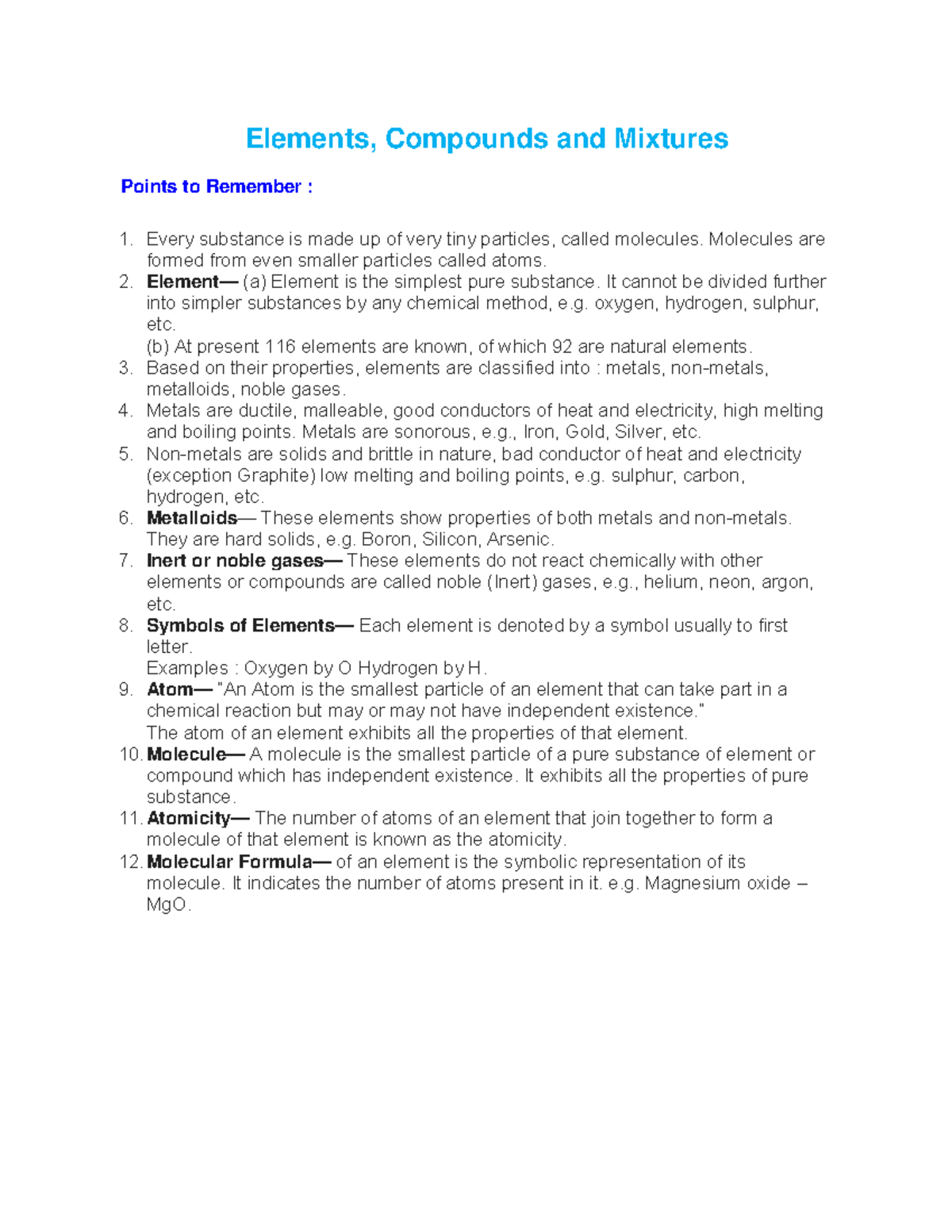 Elements, Compounds and Mixtures - ncertbooksolutions Elements ...