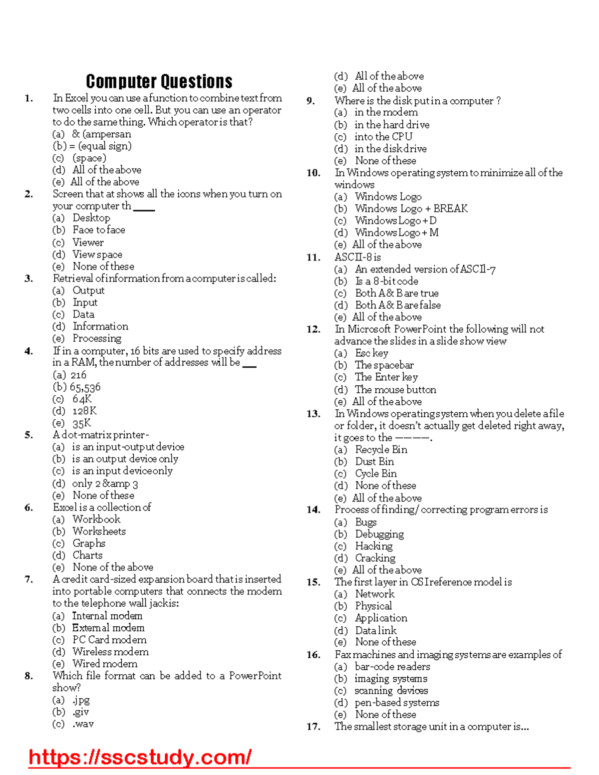 900+ Computer MCQs in English PDF [sscstudy - Computer Questions In ...