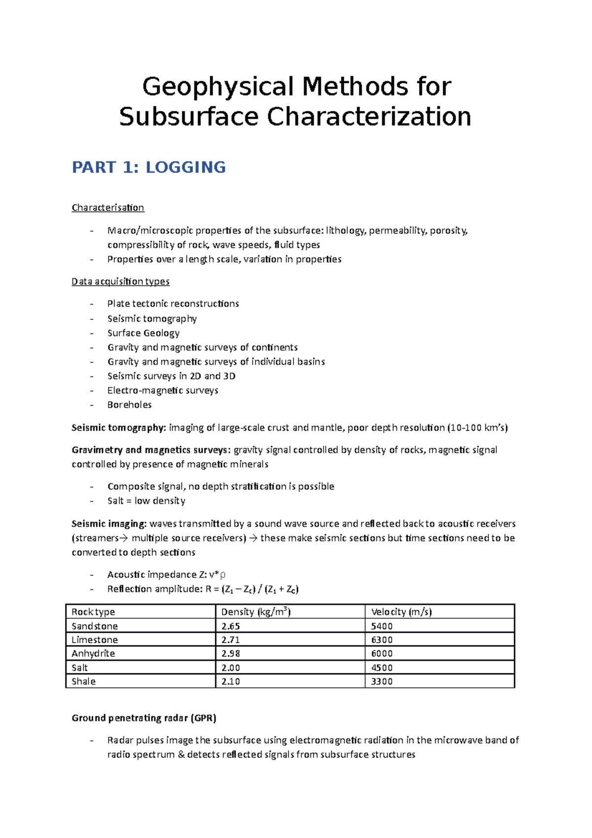Notes Geophysical Methods For Subsurface Characterization Geophysical Methods For Subsurface
