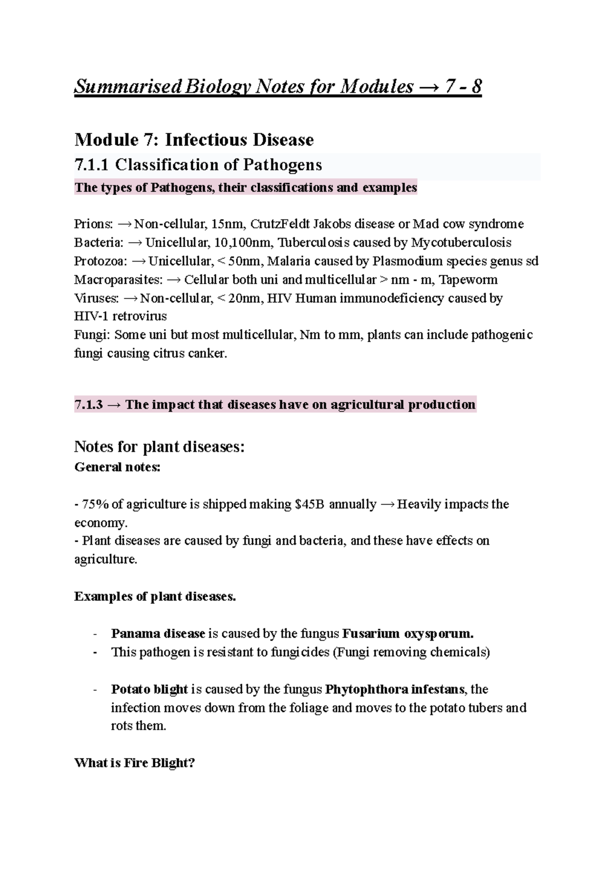 Biology Notes - Modules 6/7/8 - Summarised Biology Notes for Modules → ...