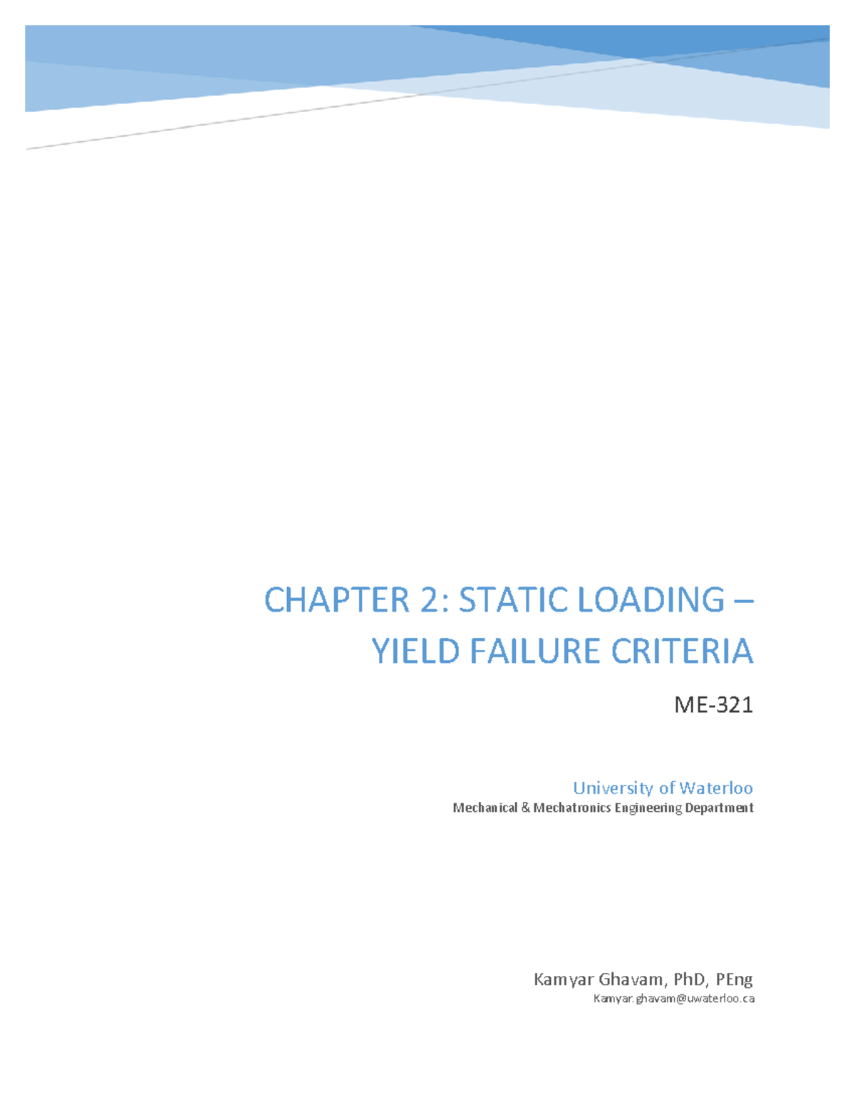 Chapter 2 - Static Failure - CHAPTER 2: STATIC LOADING – YIELD FAILURE ...