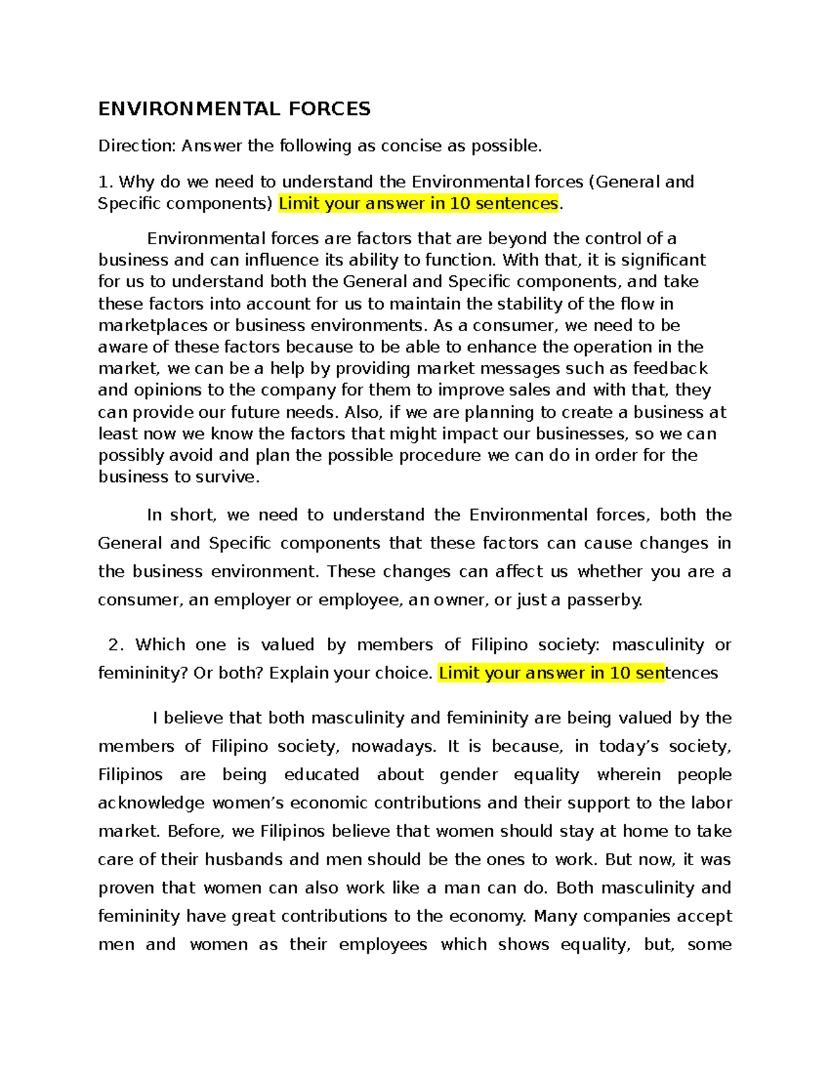 Environmental Forces - This is an assignment for ORGANIZATION AND ...