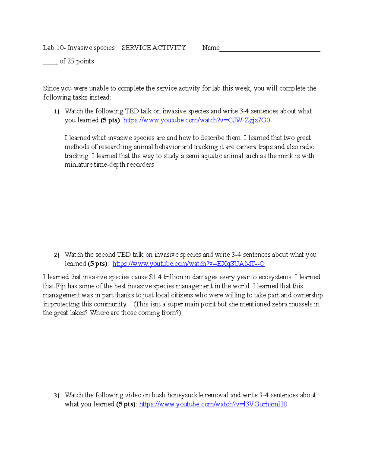 Lab 10-Invasive species Handout Online Option - Lab 10- Invasive ...