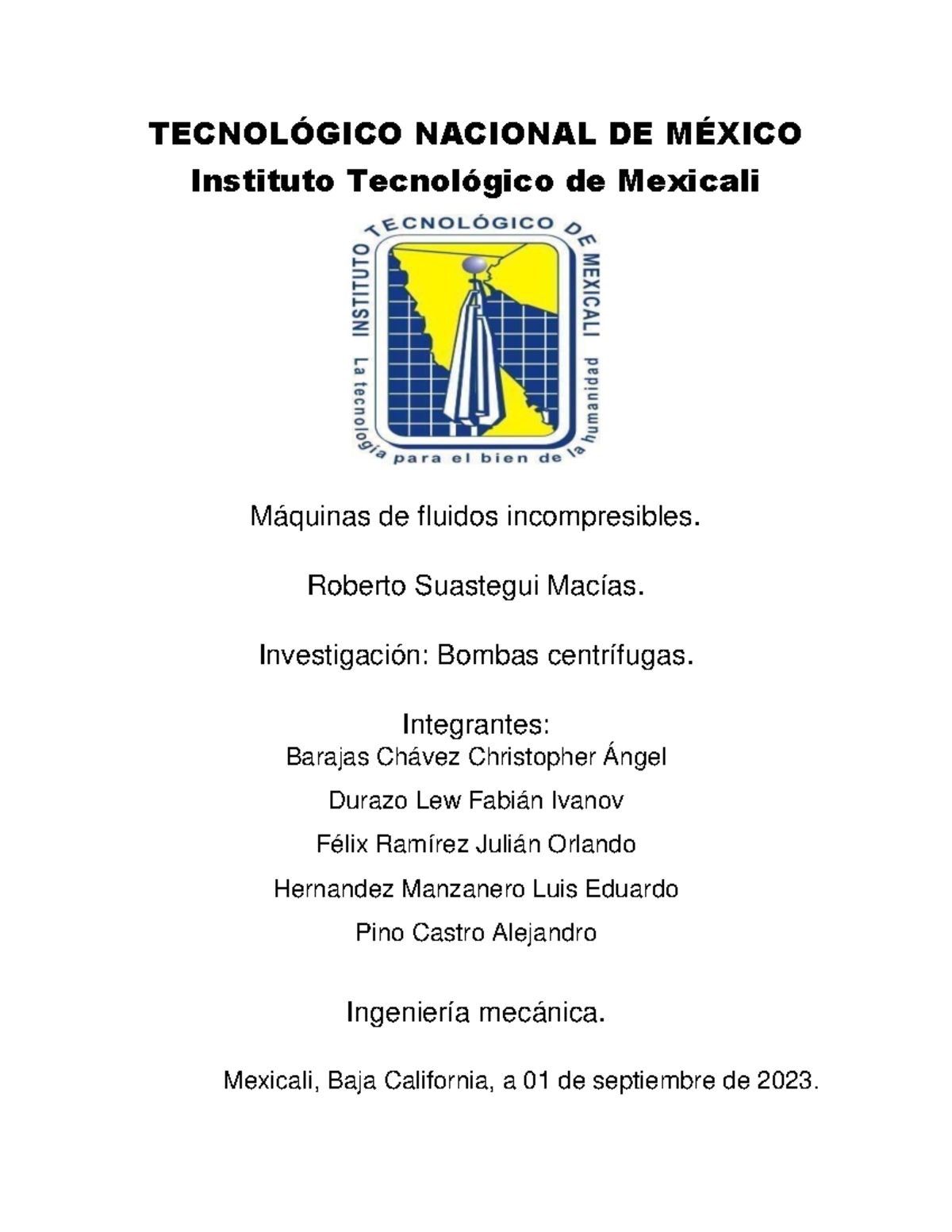 Investigación-1 Bomba Centrifuga - TECNOL”GICO NACIONAL DE M ...